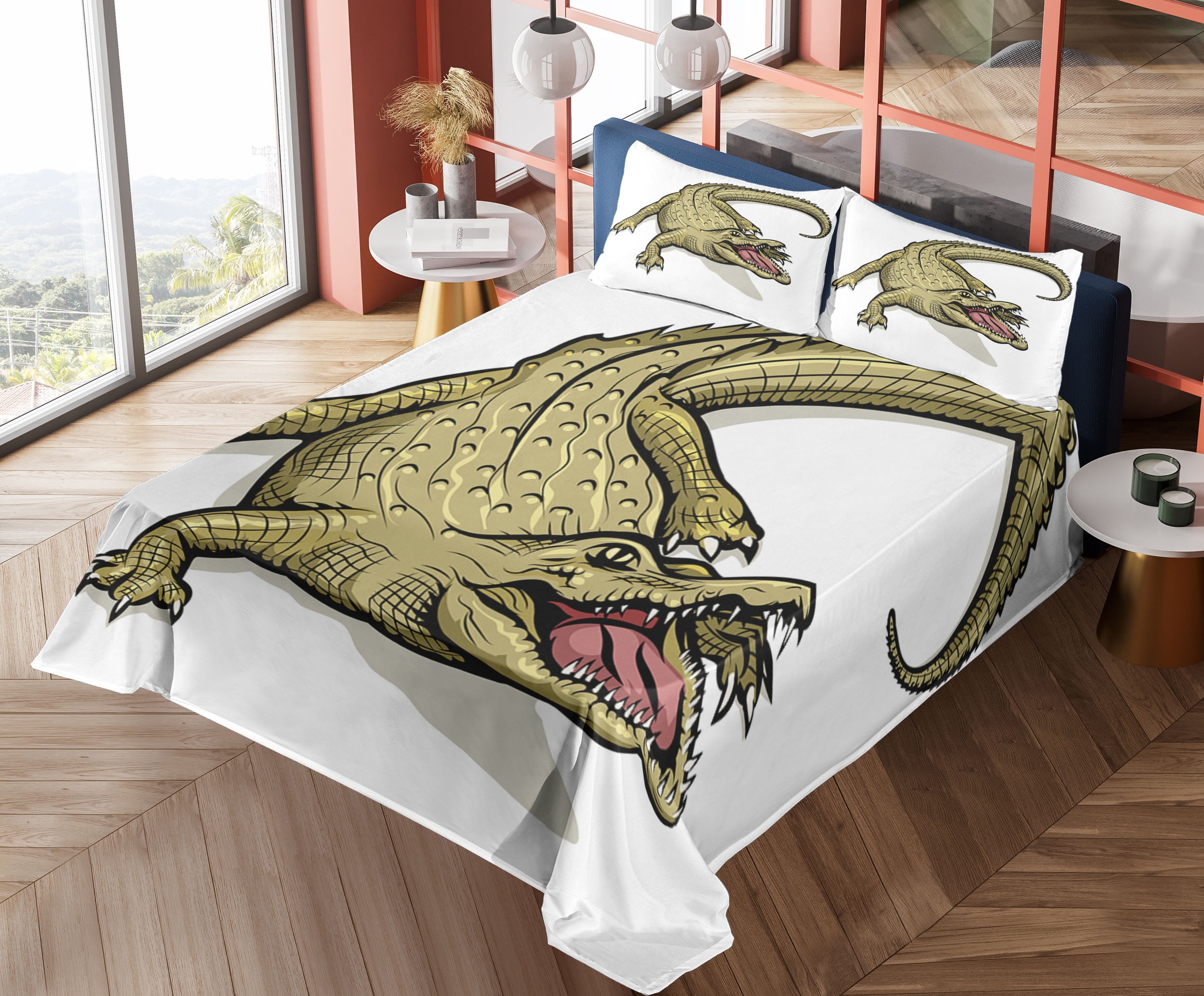 Ambesonne Reptile Fitted & Top Sheet Set with Shams, Exotic Wild ...