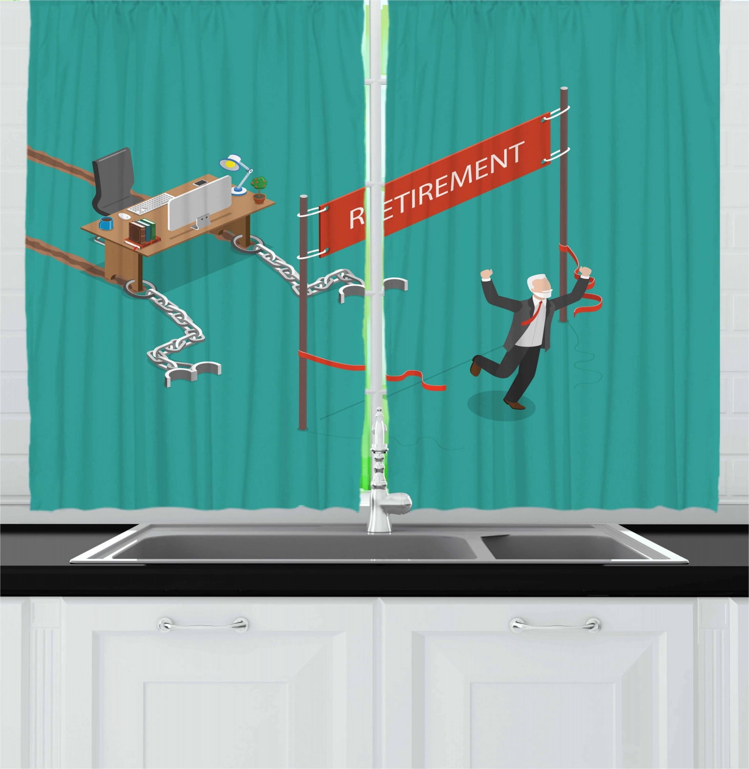 Ambesonne Retirement Kitchen Curtains, Man Breaks Free Desk, 55"x39 ...