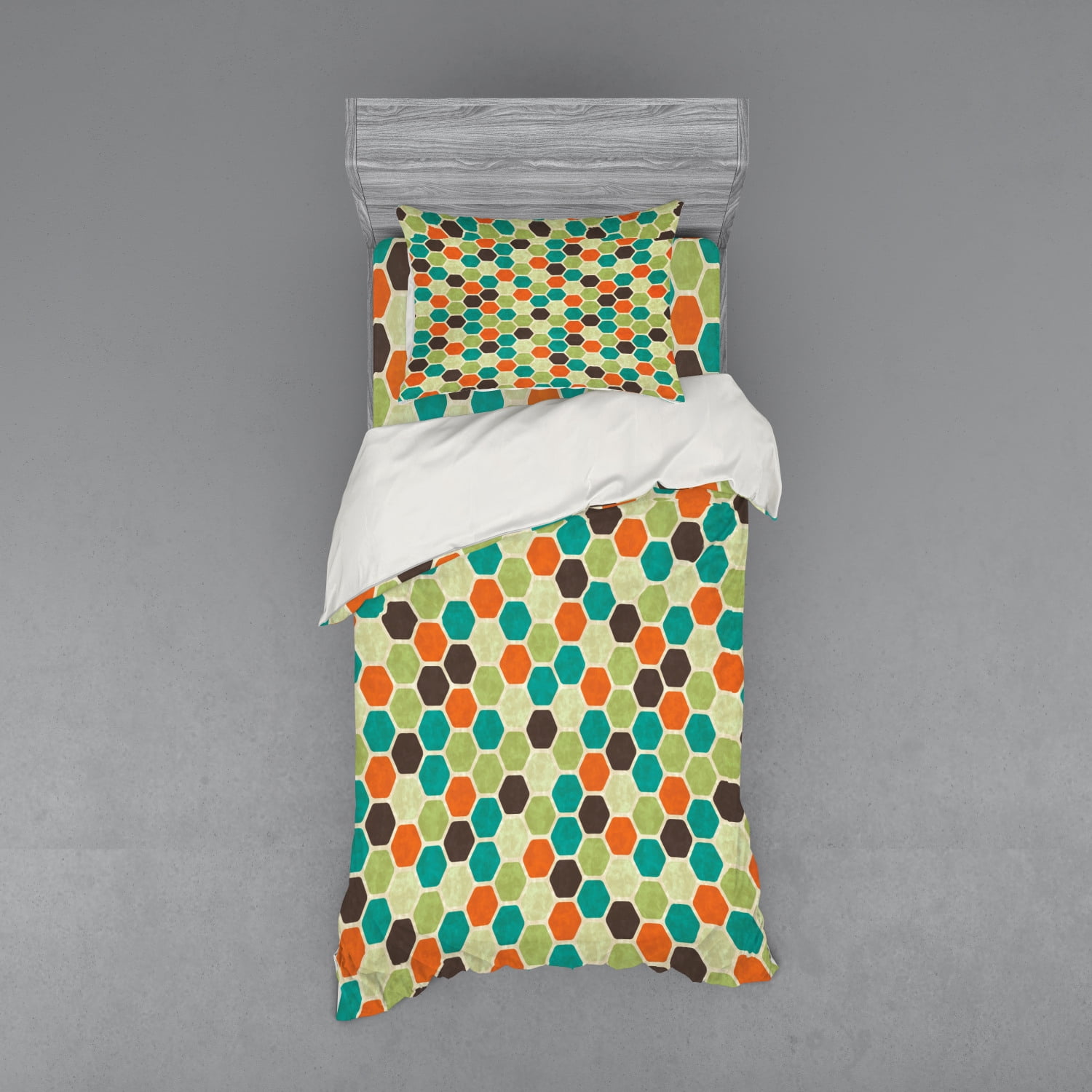 Ambesonne Retro Bedding Set 3 Pcs, Grunge Colorful Hexagons, Twin XL ...