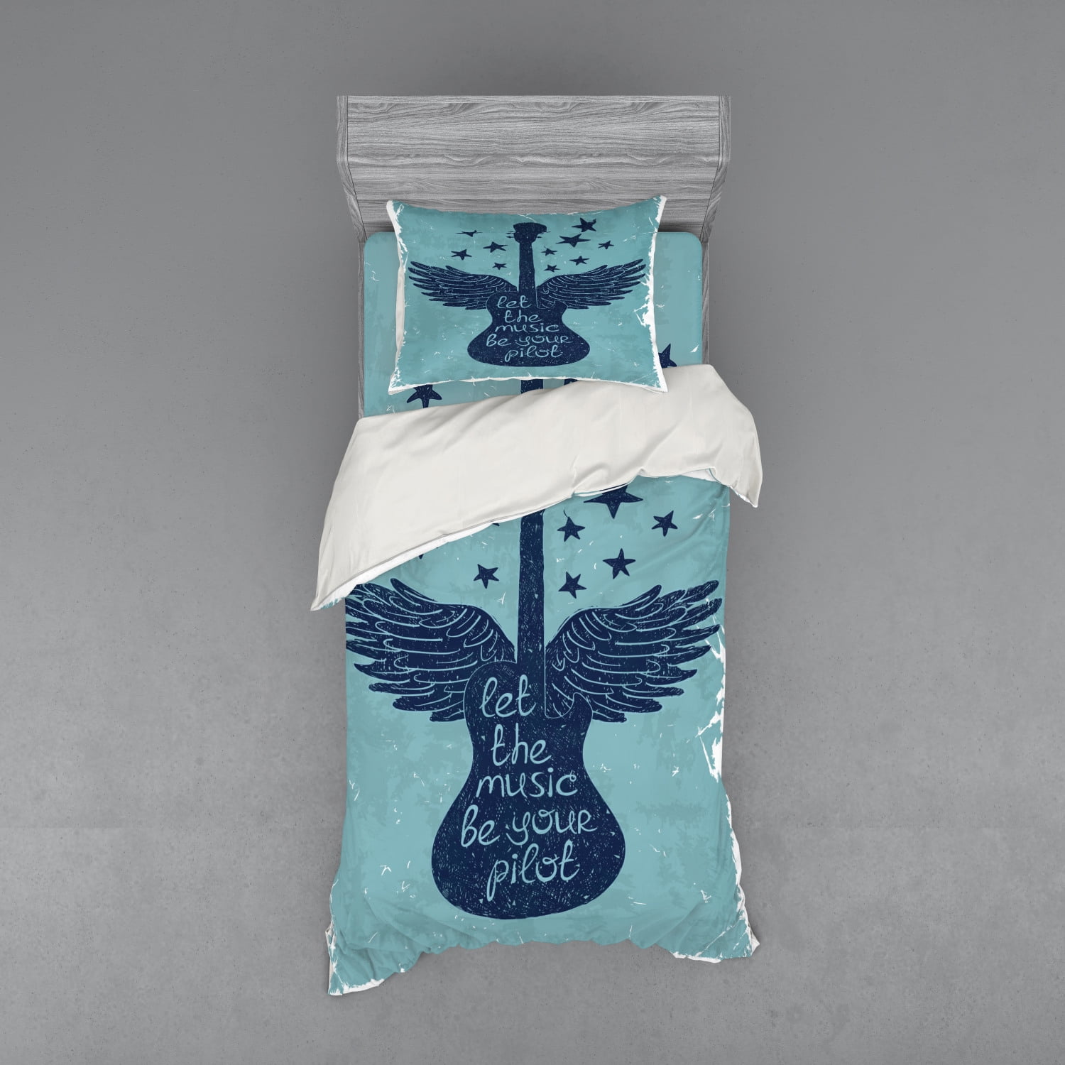 Ambesonne Retro Bedding Set 3 Pcs, Music Guitar Wings Blue, Twin, Dark ...