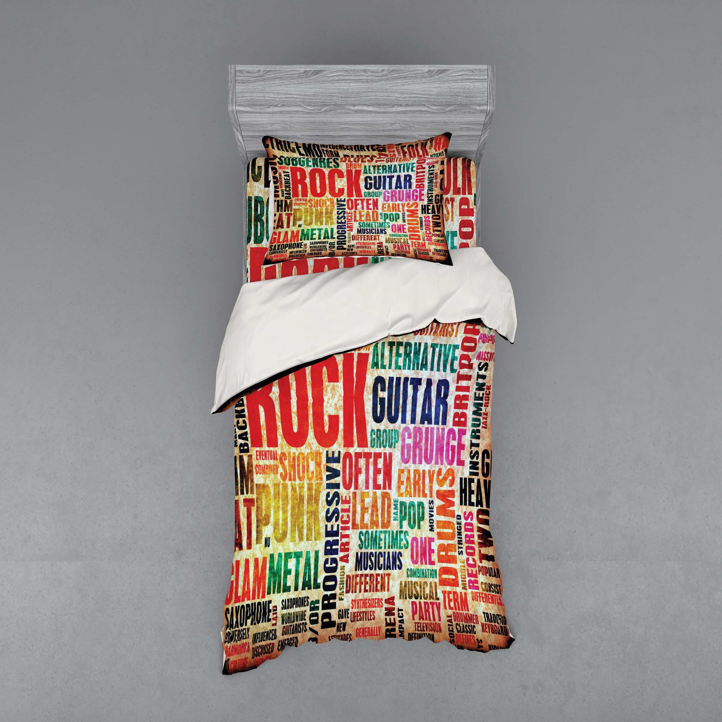 Ambesonne Retro Bedding Set 3 Pcs, Music Rock 'n' Roll Poster, Twin ...