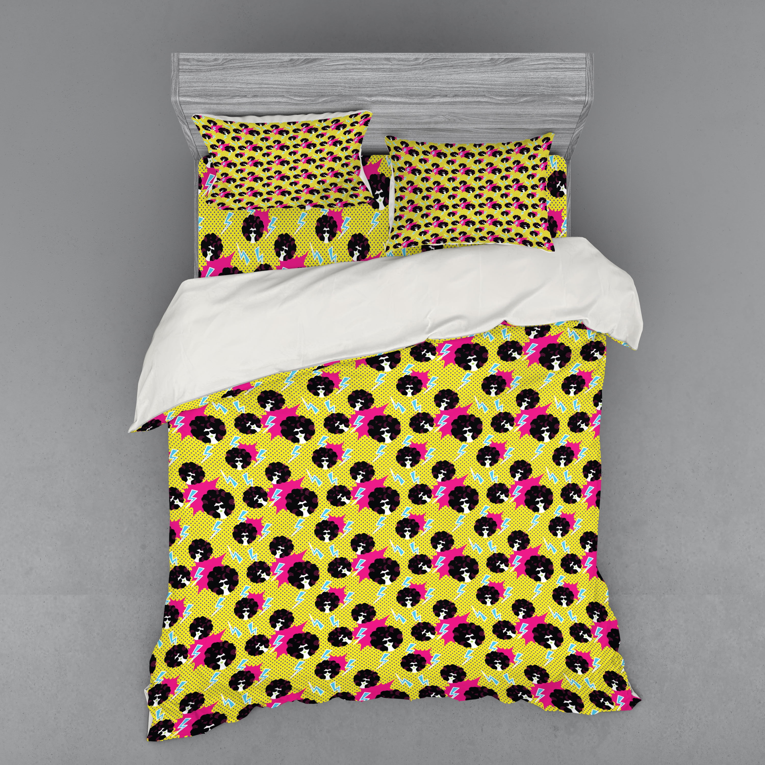 Ambesonne Retro Bedding Set 4 Pcs, Afro Girls Polka Dots 80s, Queen ...