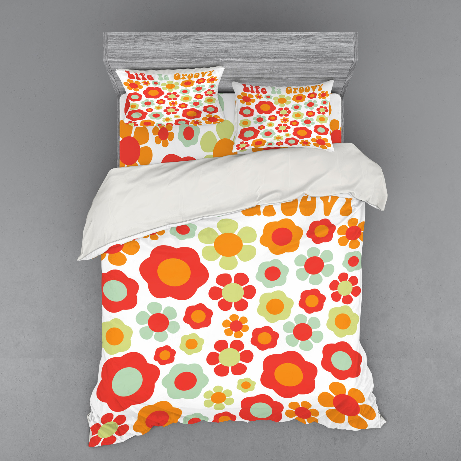 Ambesonne Retro Bedding Set 4 Pcs, Colored Art Dated Style, Queen, Mint ...