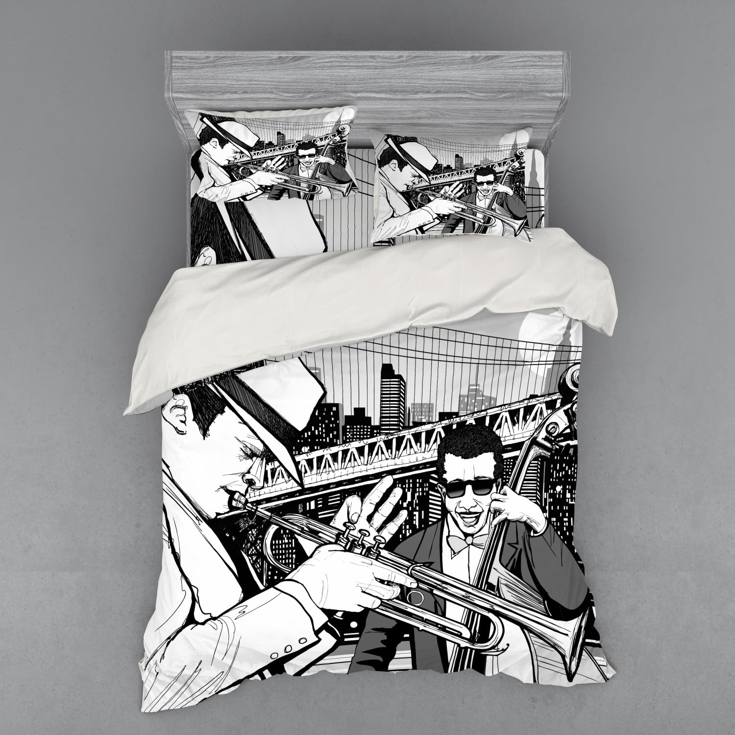 Ambesonne Retro Bedding Set 4 Pcs, Jazz Band in New York, Queen, Black ...