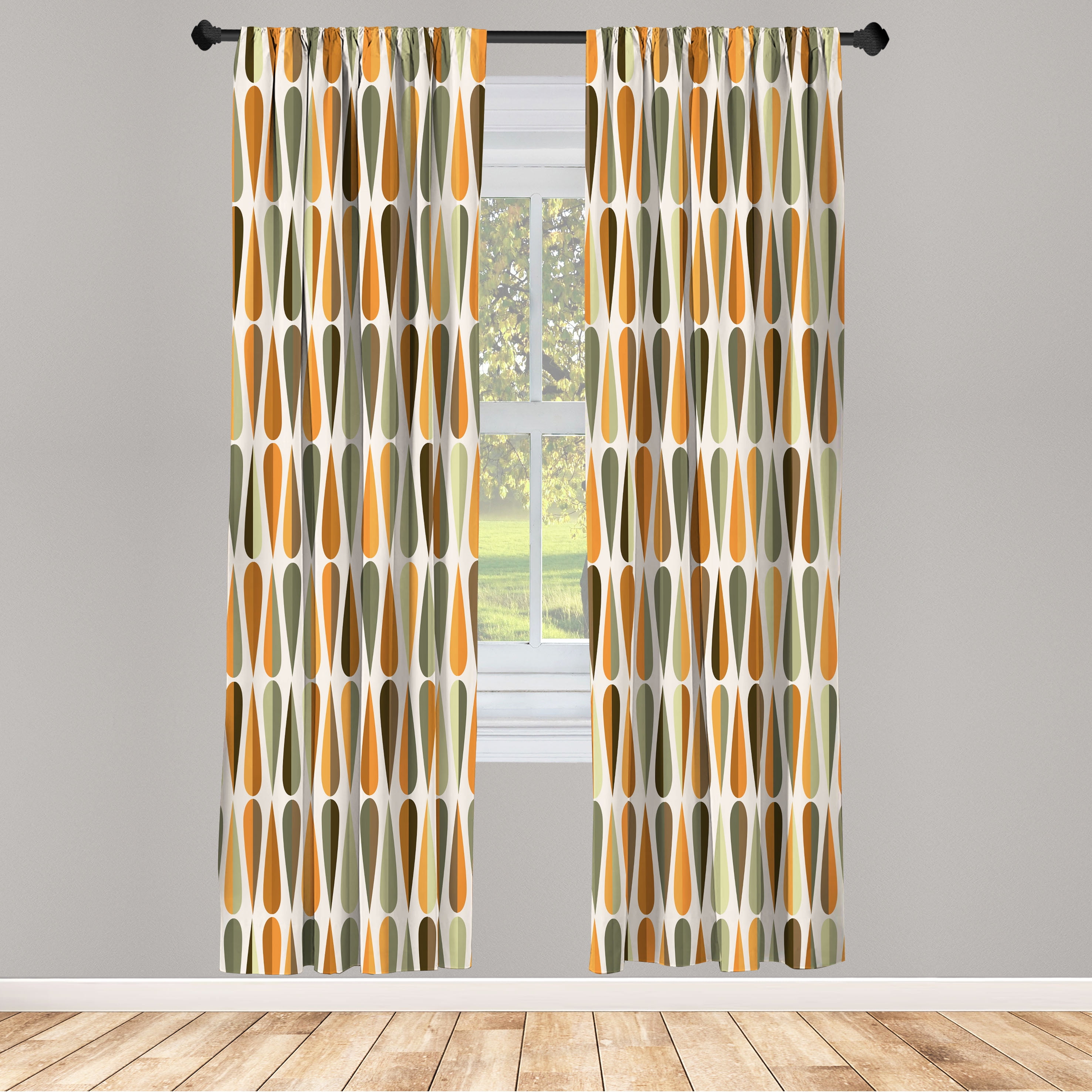 Ambesonne Retro Window Sets, 60s 70s Style Round Shapes for Bedroom, 2 ...