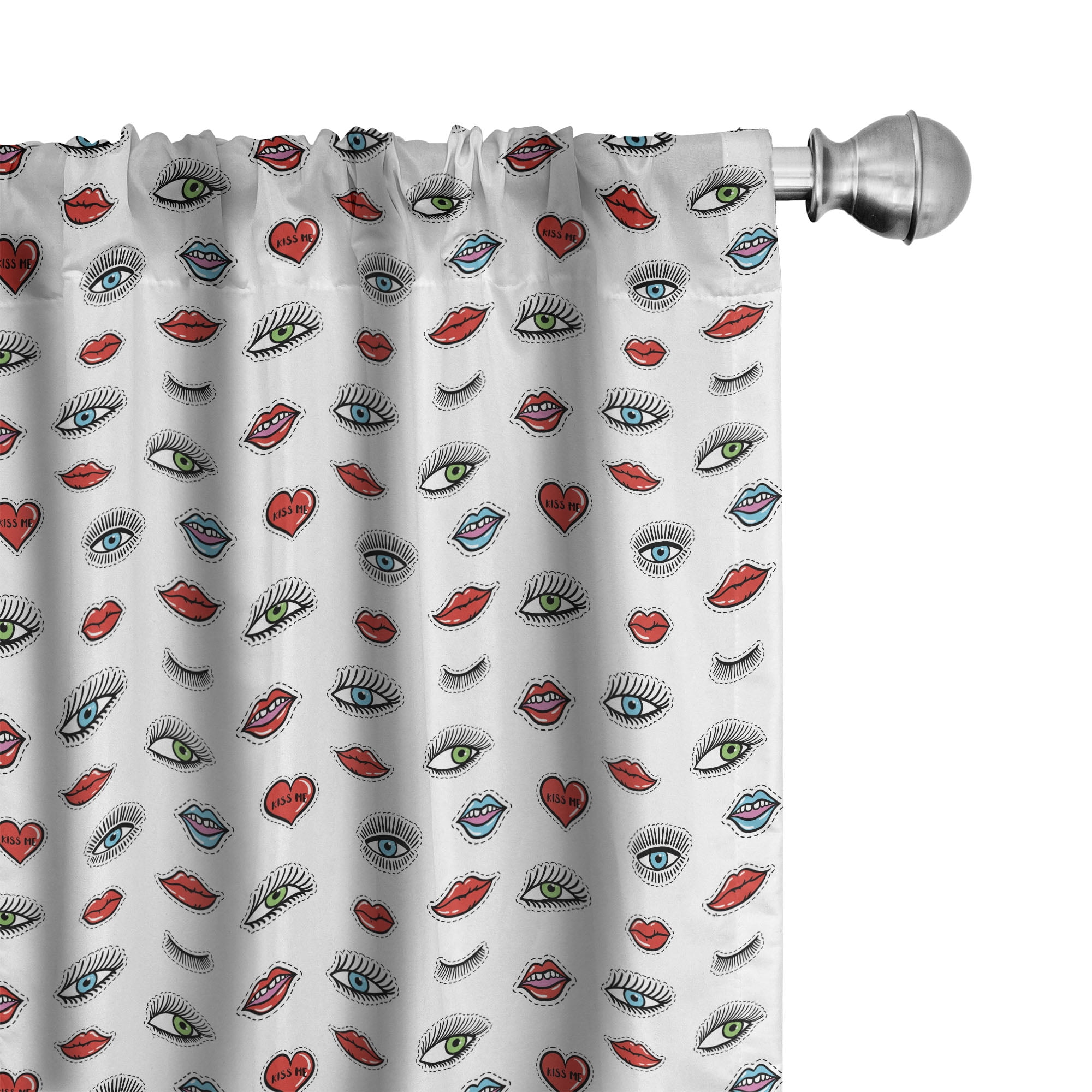 Ambesonne Retro Curtains, Eyes Hearts Lips Pattern Art, Pair of 28"x84 ...