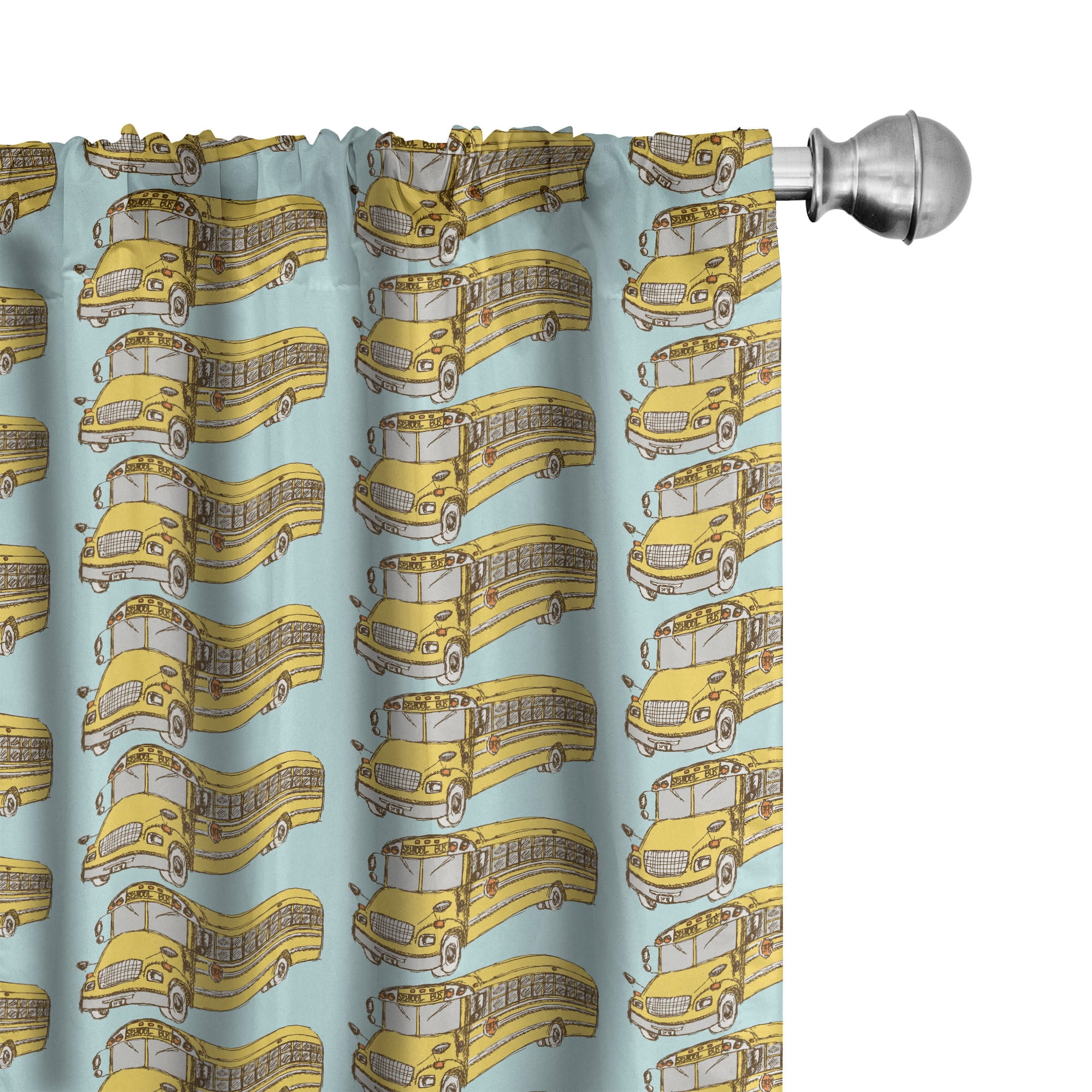 Ambesonne Retro Window Curtains, Retro Bus Pattern, Each 28" W x 84" L ...