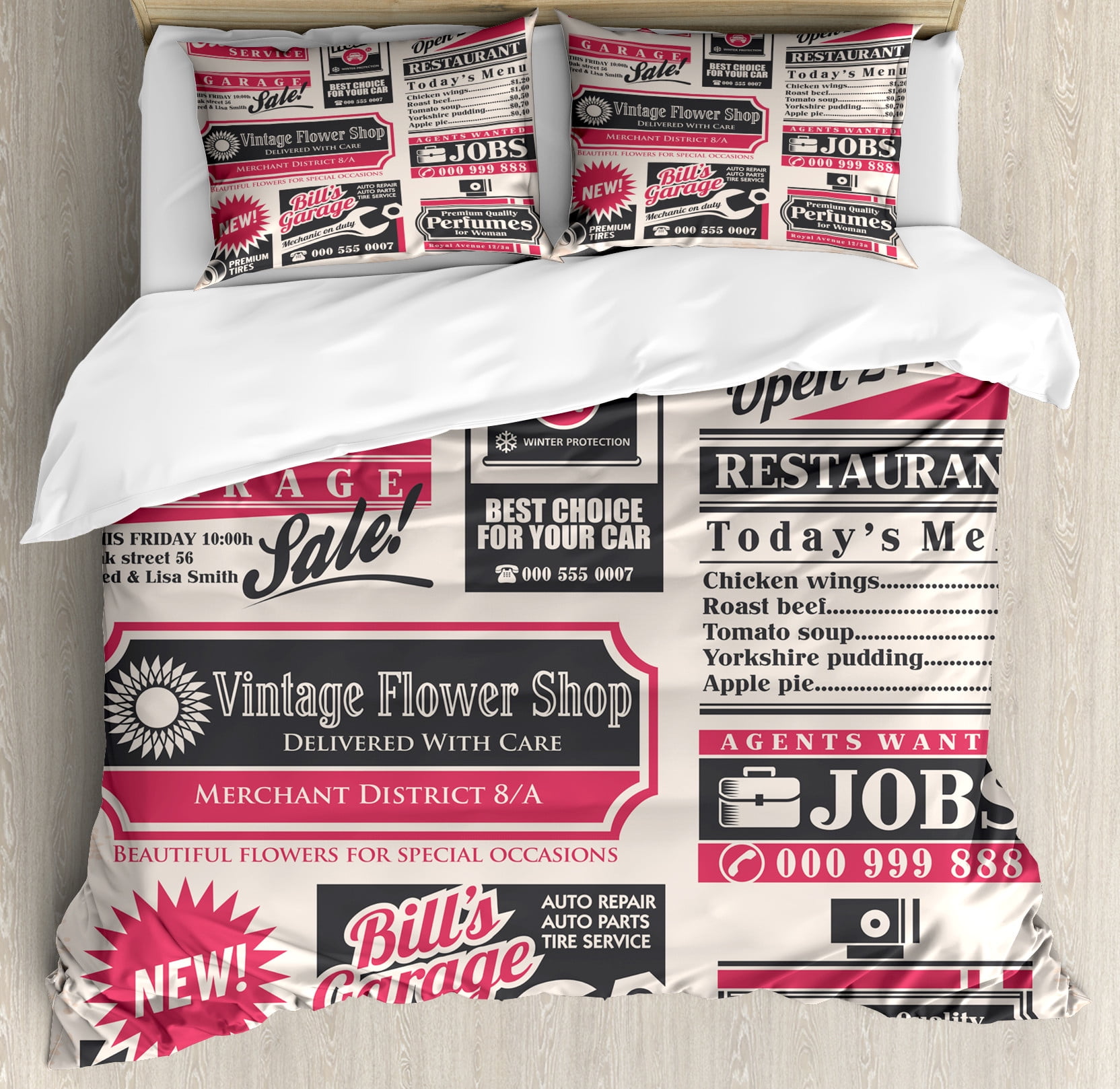 Ambesonne Retro Duvet Cover Set, News Magazine Design, 2-Calking, Pink ...