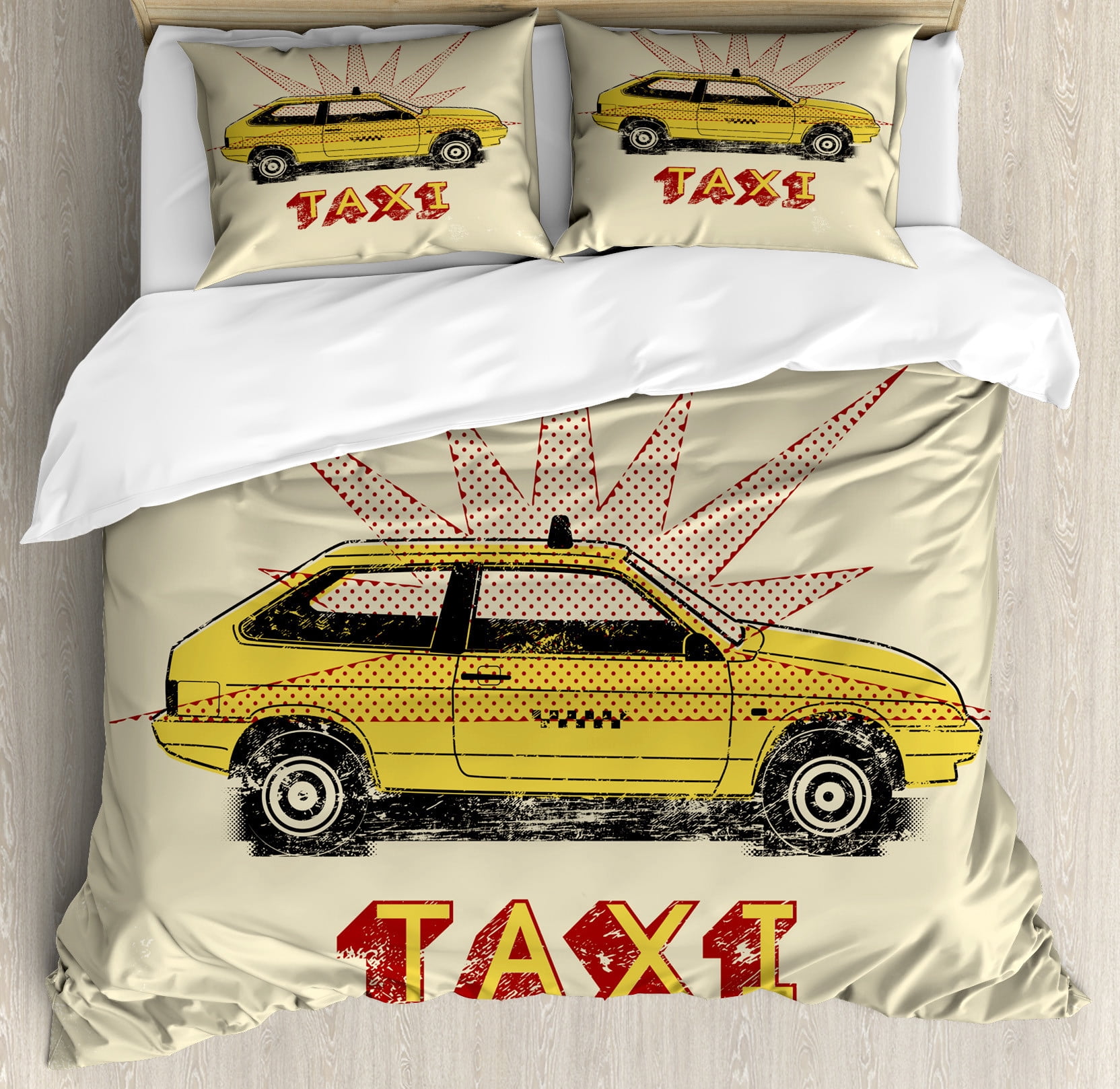 Ambesonne Retro Duvet Cover Sets, Pop Art Taxi Cab Vintage, 2-King ...