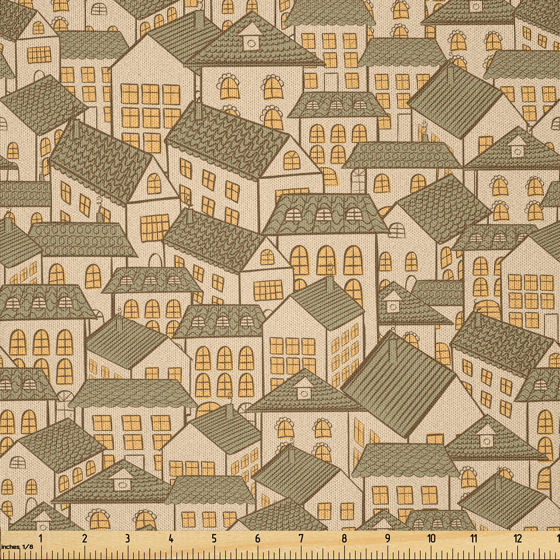 Ambesonne Retro Fabric by the Yard Microfiber, Village Town Houses ...