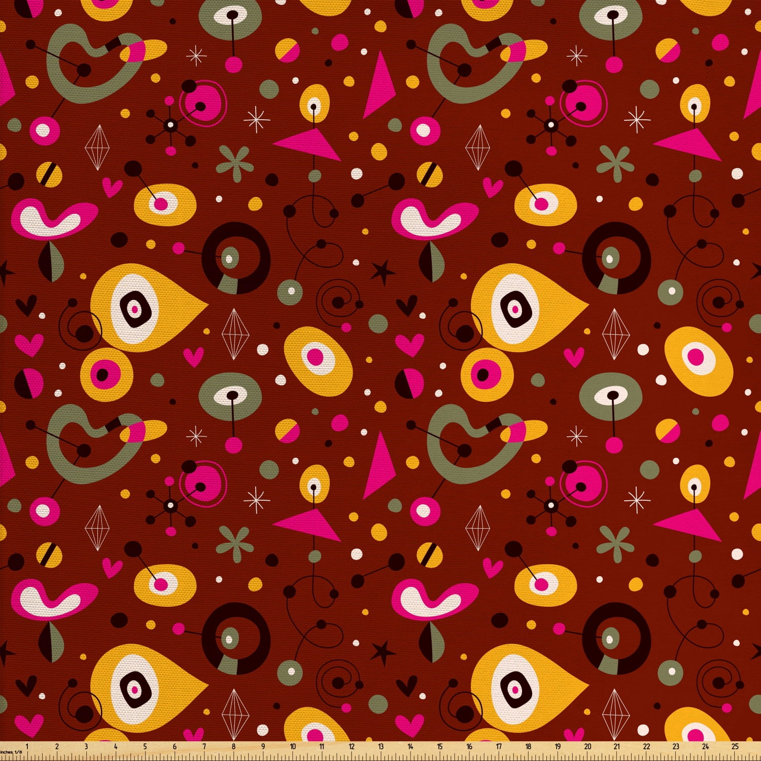 Ambesonne Retro Fabric by the Yard Upholstery, Colorful Fifties Shapes ...