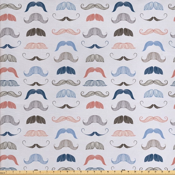 Ambesonne Retro Fabric by the Yard Upholstery, Colorful Moustache ...