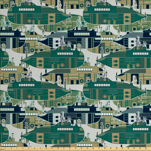 Ambesonne Retro Fabric by the Yard Upholstery, Retro Submarine, 5 Yards ...