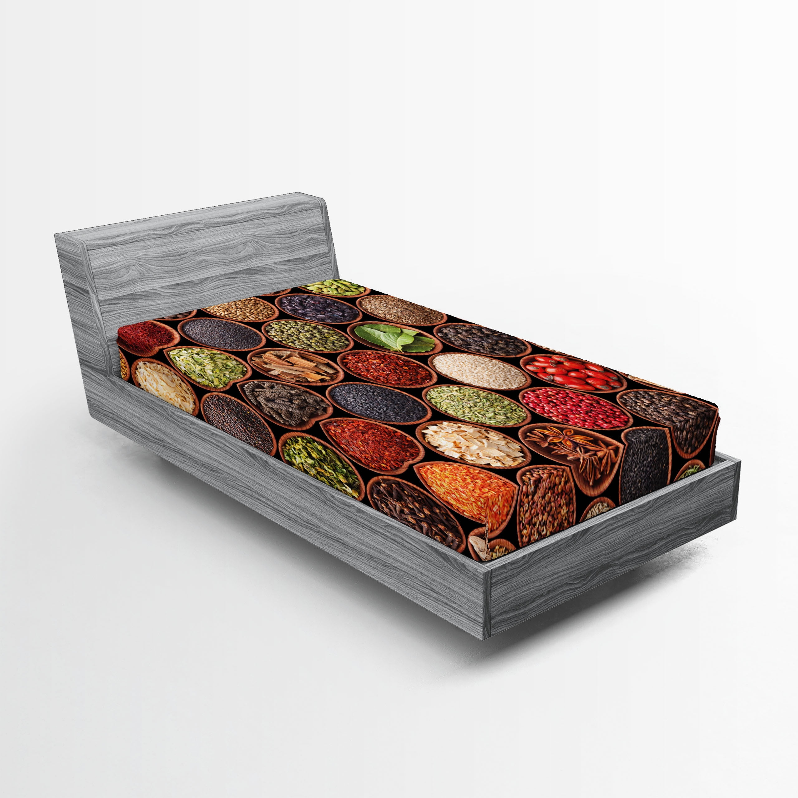 Ambesonne Retro Fitted Sheet, Colorful Herbs Spices, Twin XL Size ...