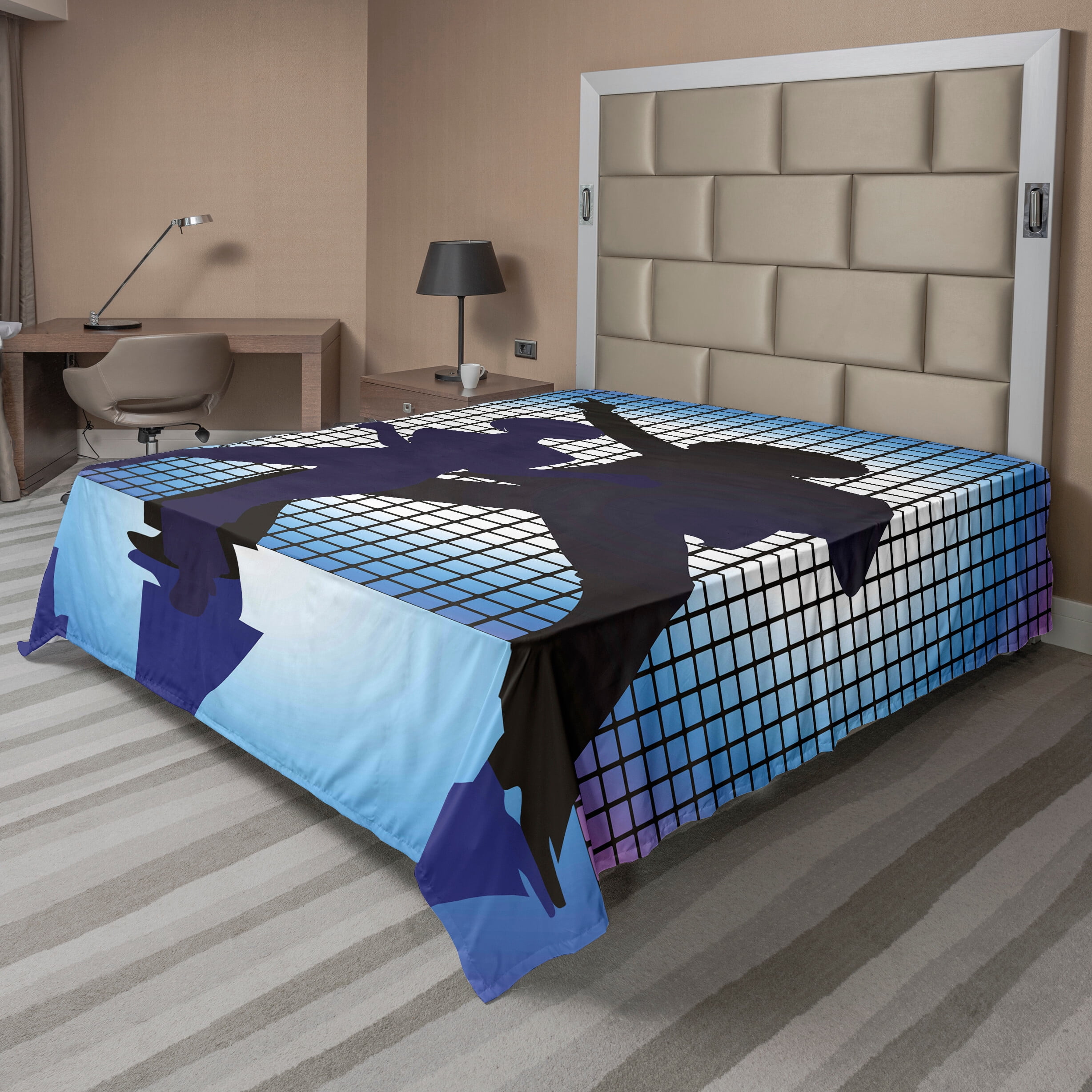 Ambesonne Retro Flat Sheet, Couple Dance Floor Fun, King Size, Blue ...
