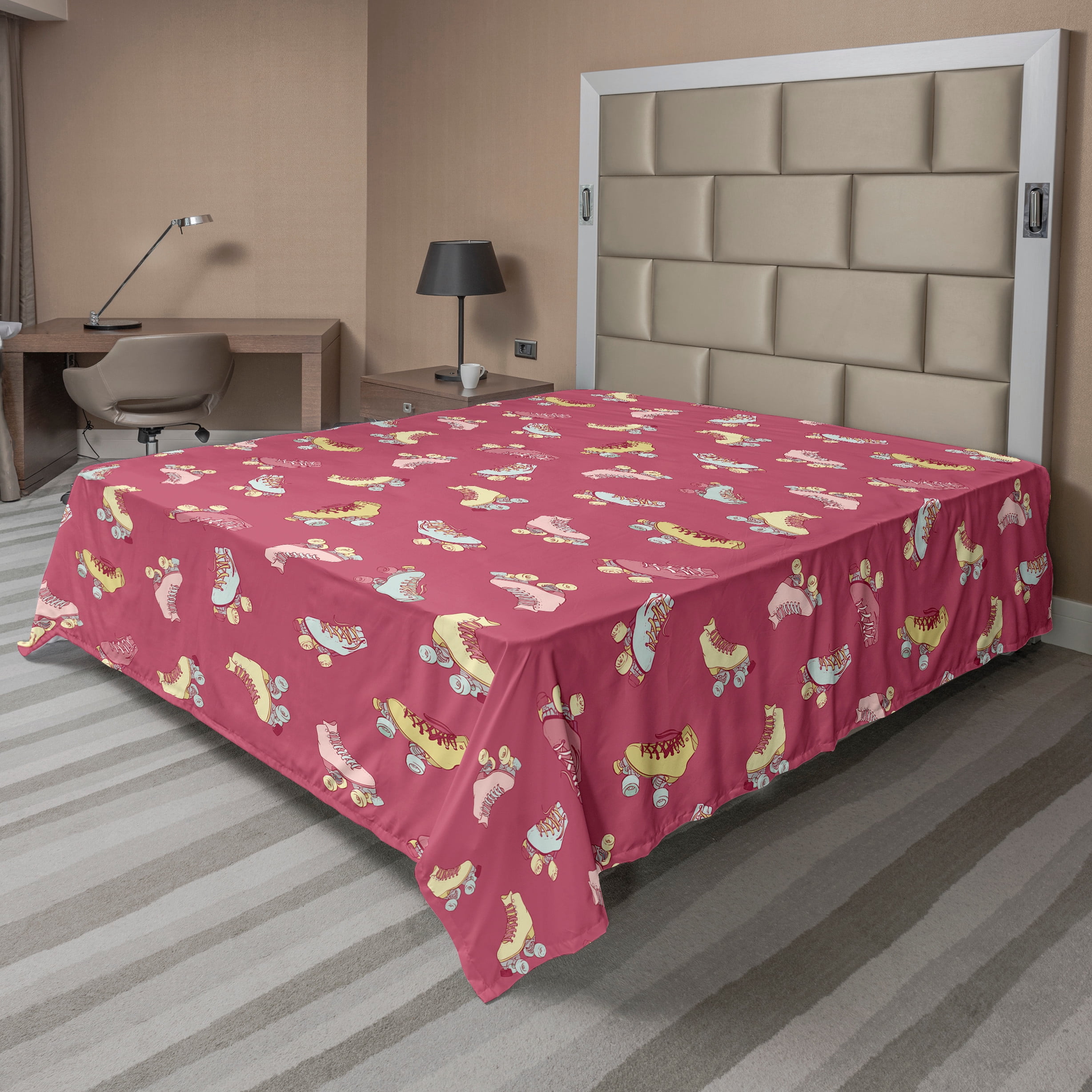 Ambesonne Retro Flat Sheet, Nostalgic Roller Skates Art, Full Size ...