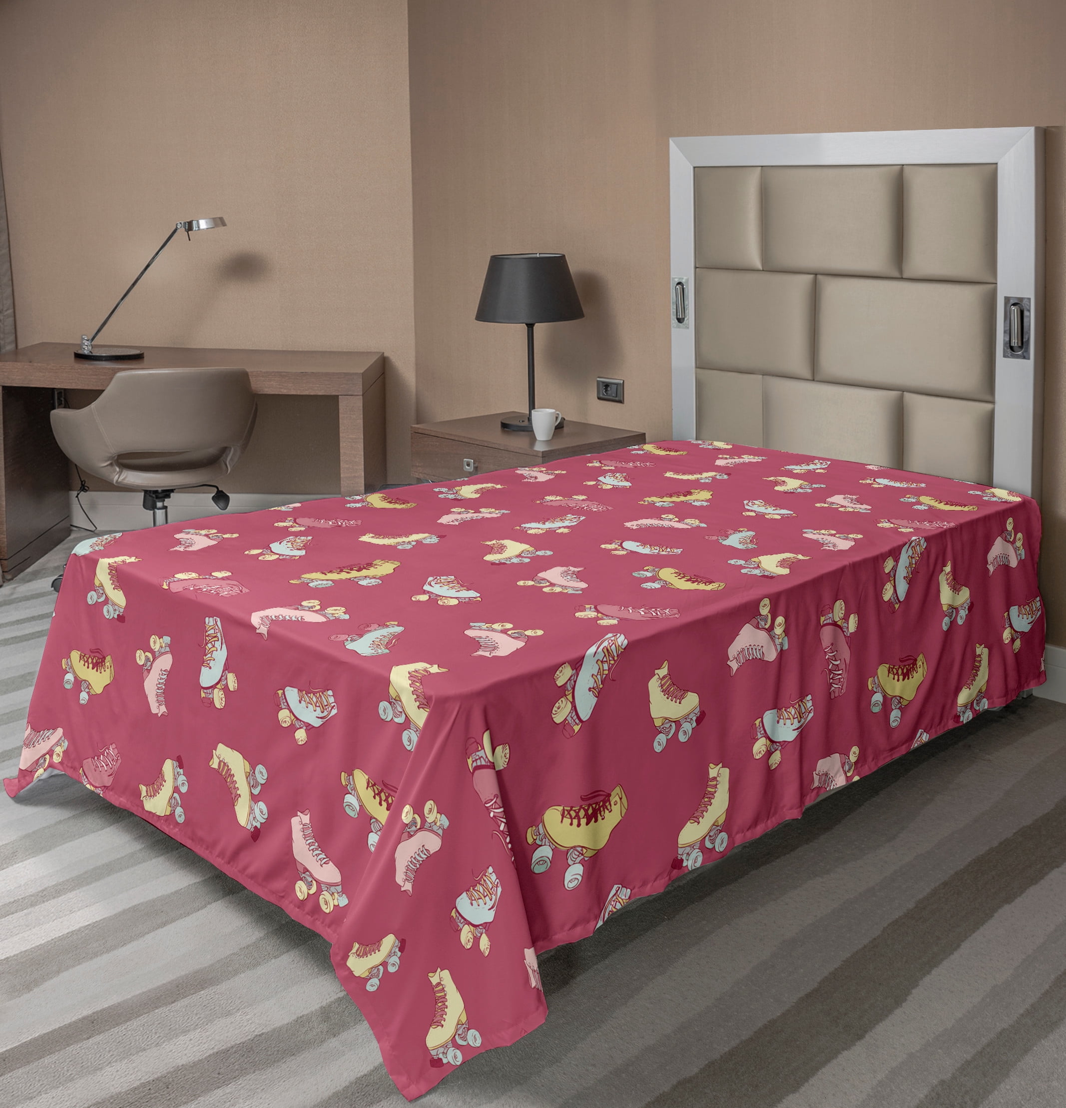 Ambesonne Retro Flat Sheet, Nostalgic Roller Skates Art, Twin Size ...