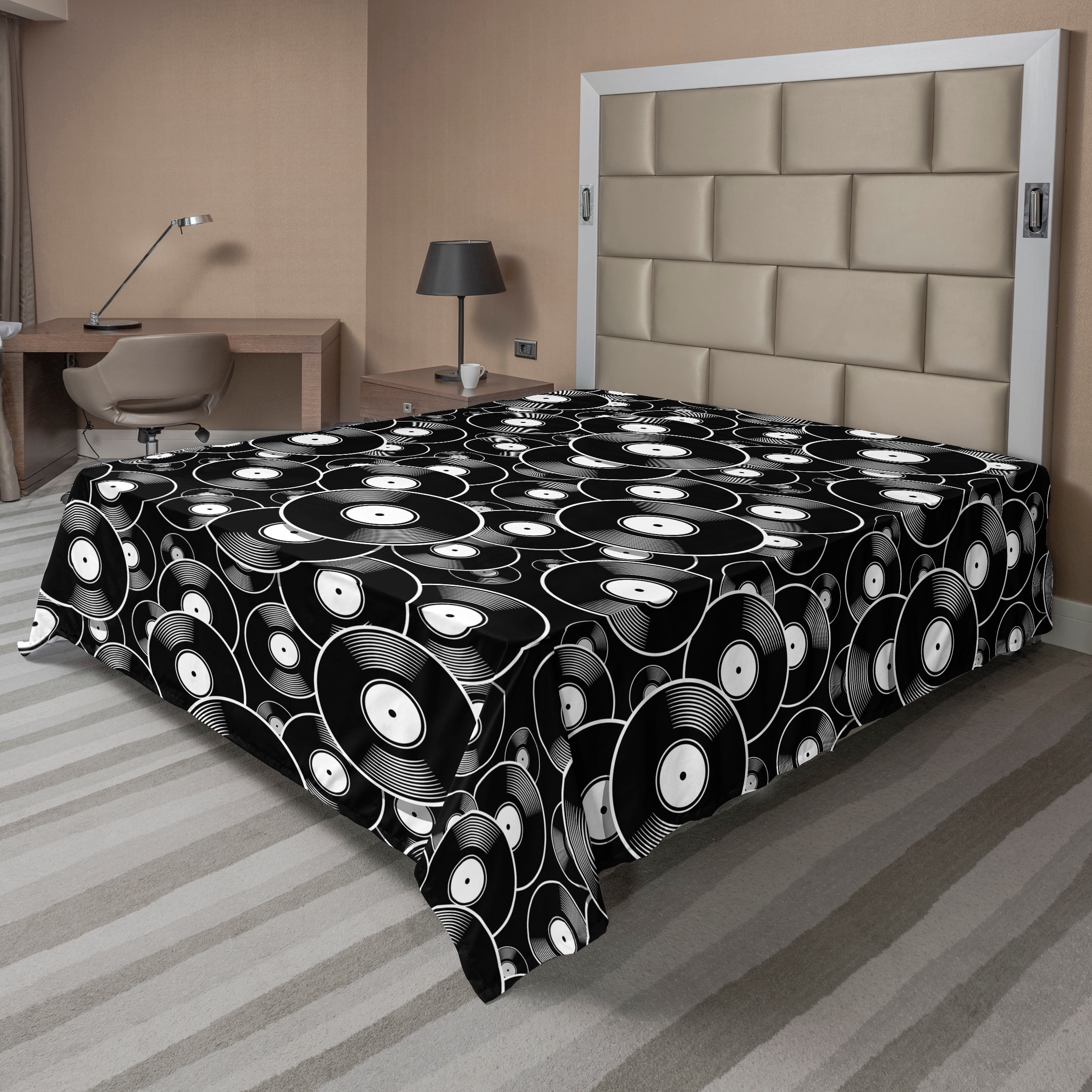 Ambesonne Retro Flat Sheet, Old Time Records Music Discs, Full Size ...