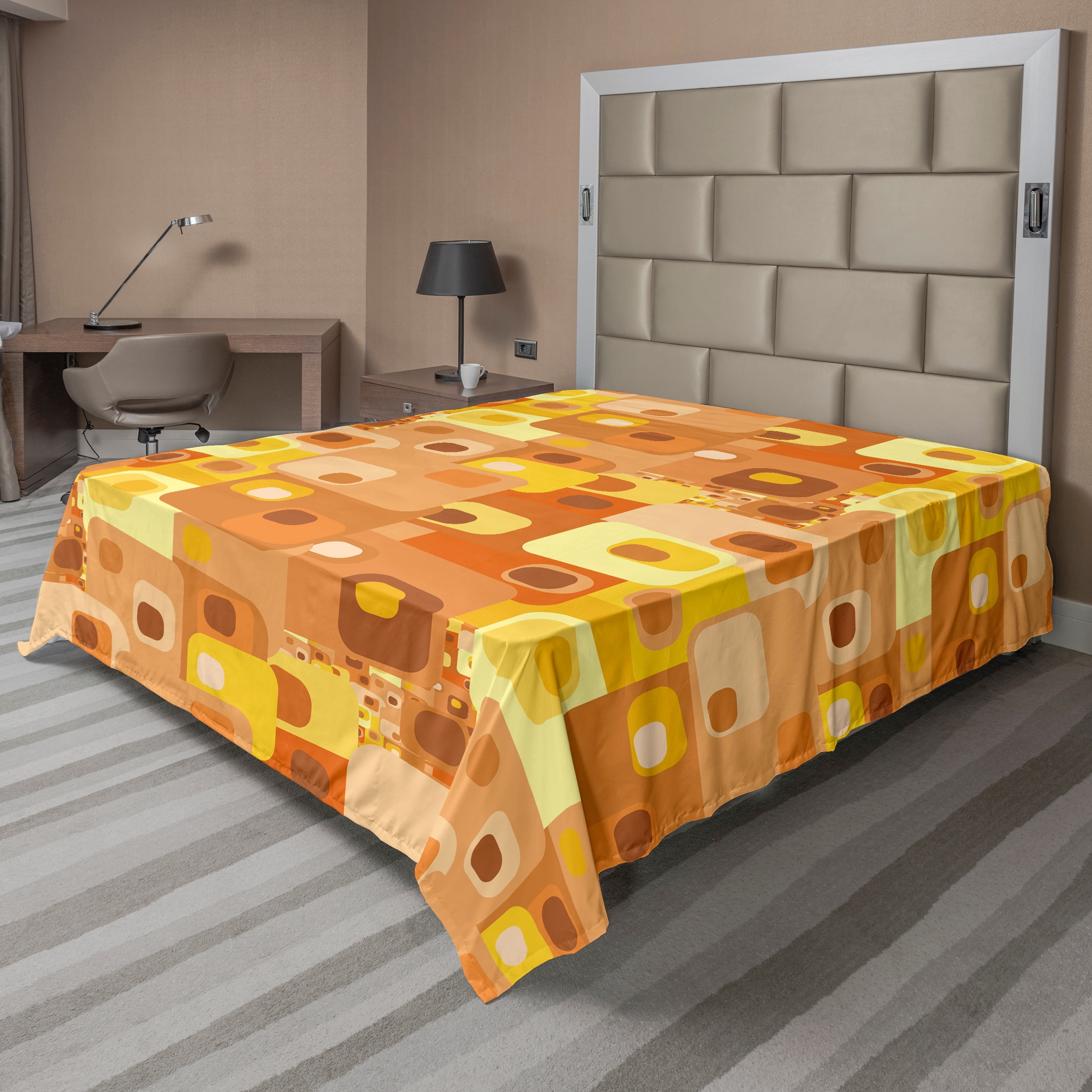 Ambesonne Retro Flat Sheet, Rounded Funky Squares, King Size ...