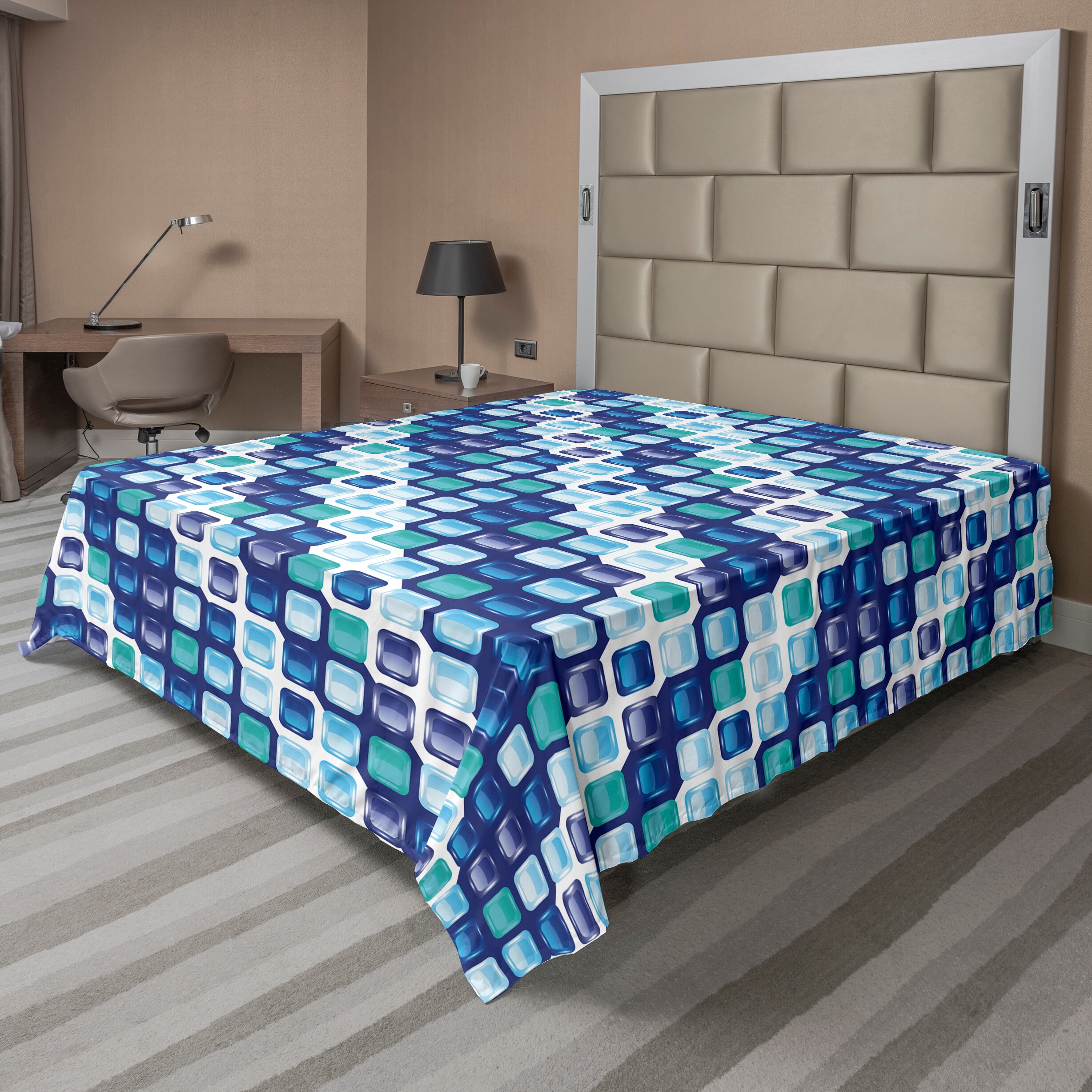 Ambesonne Retro Flat Sheet, Vintage Mosaics Squares, King Size, Pale ...