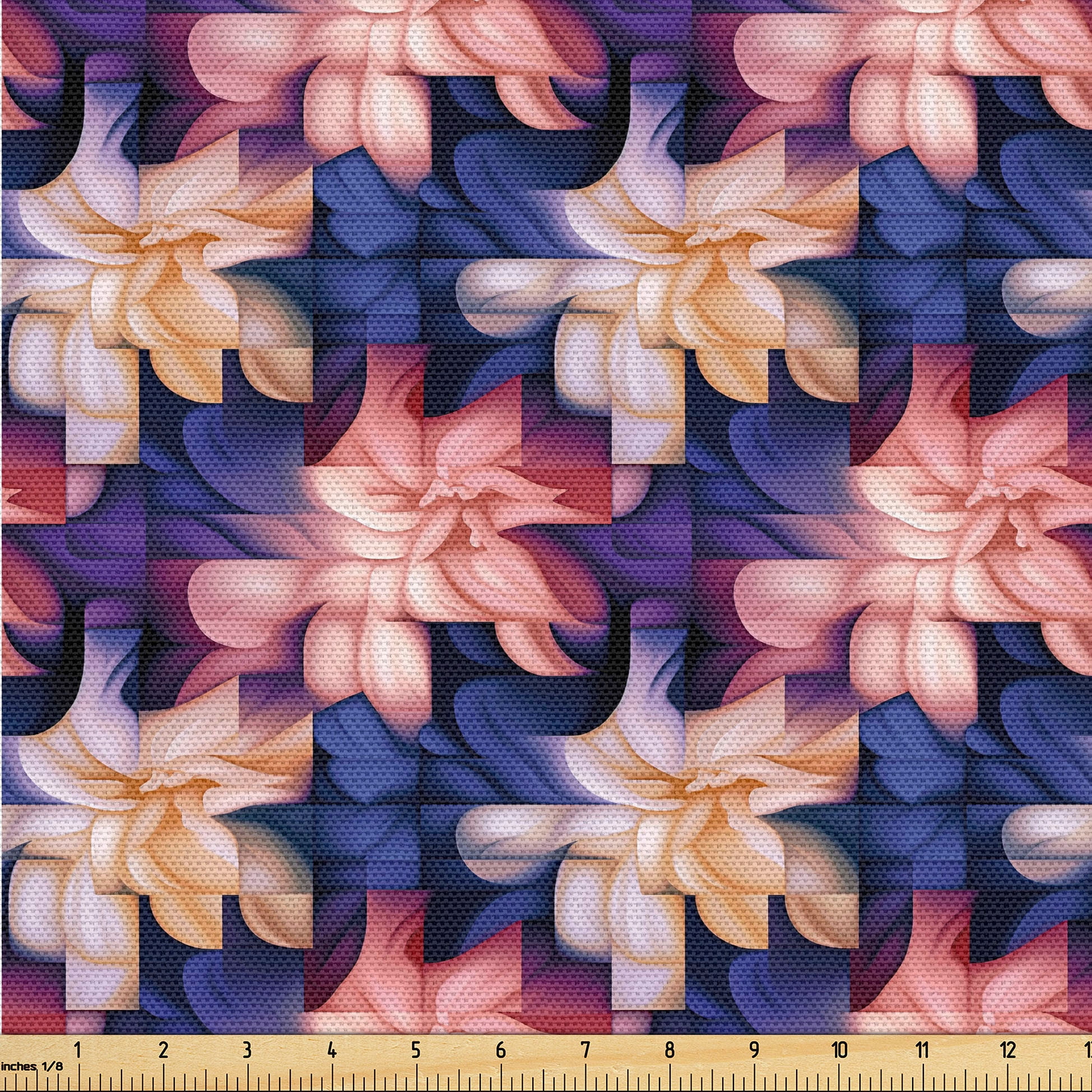 Ambesonne Retro Floral Fabric by the Yard Upholstery, Geometric Flower ...