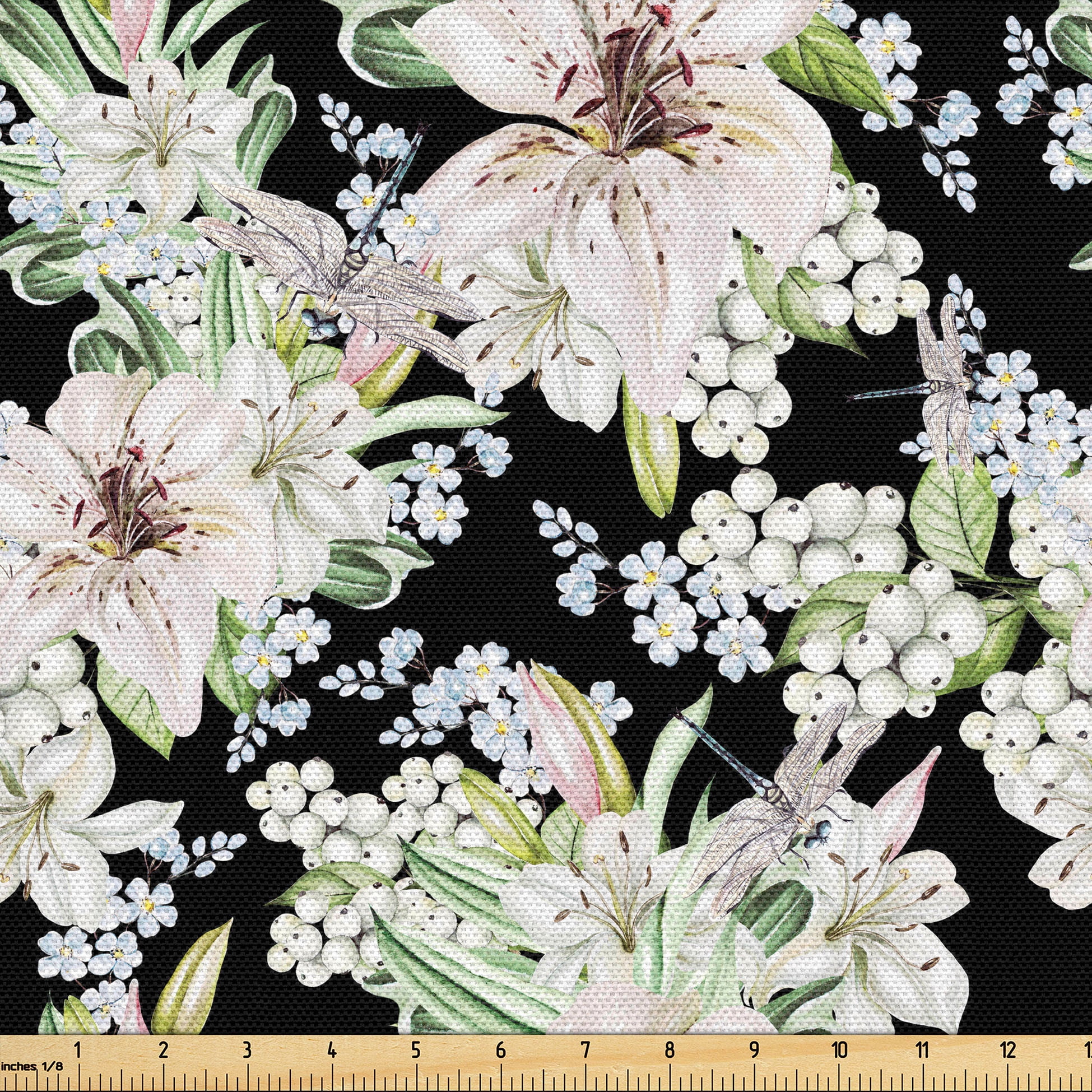 Ambesonne Retro Floral Fabric by the Yard Upholstery, Lily Berry ...