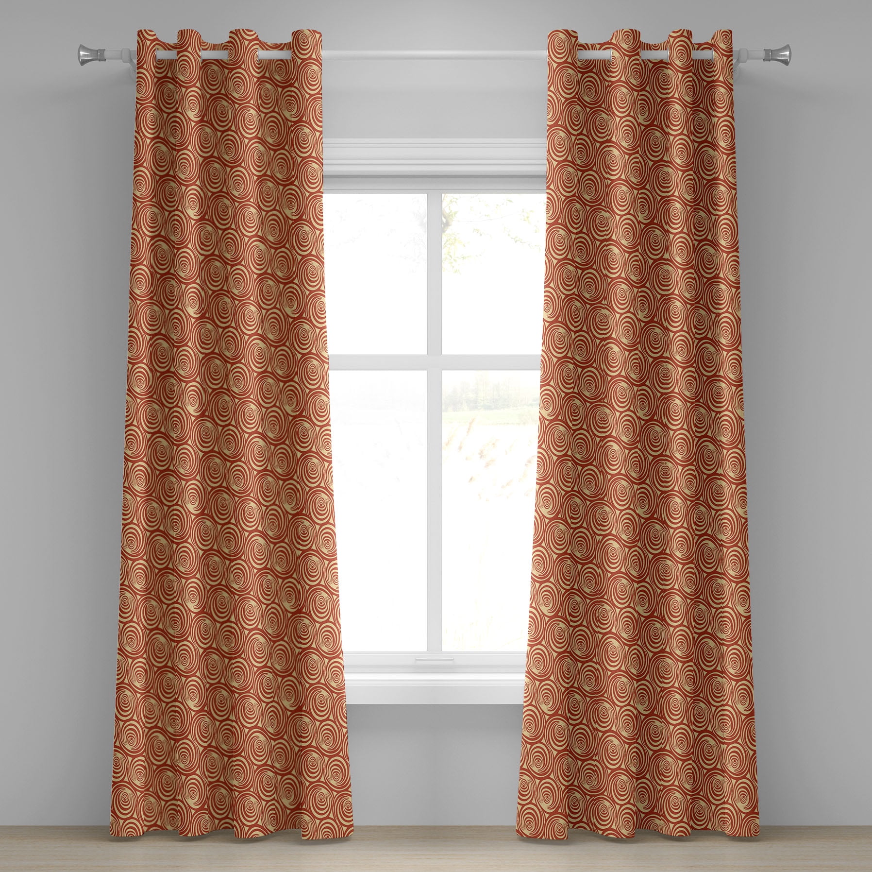 Ambesonne Retro Grommet Curtain, Circular Spiral Motifs, 50" x 120 ...