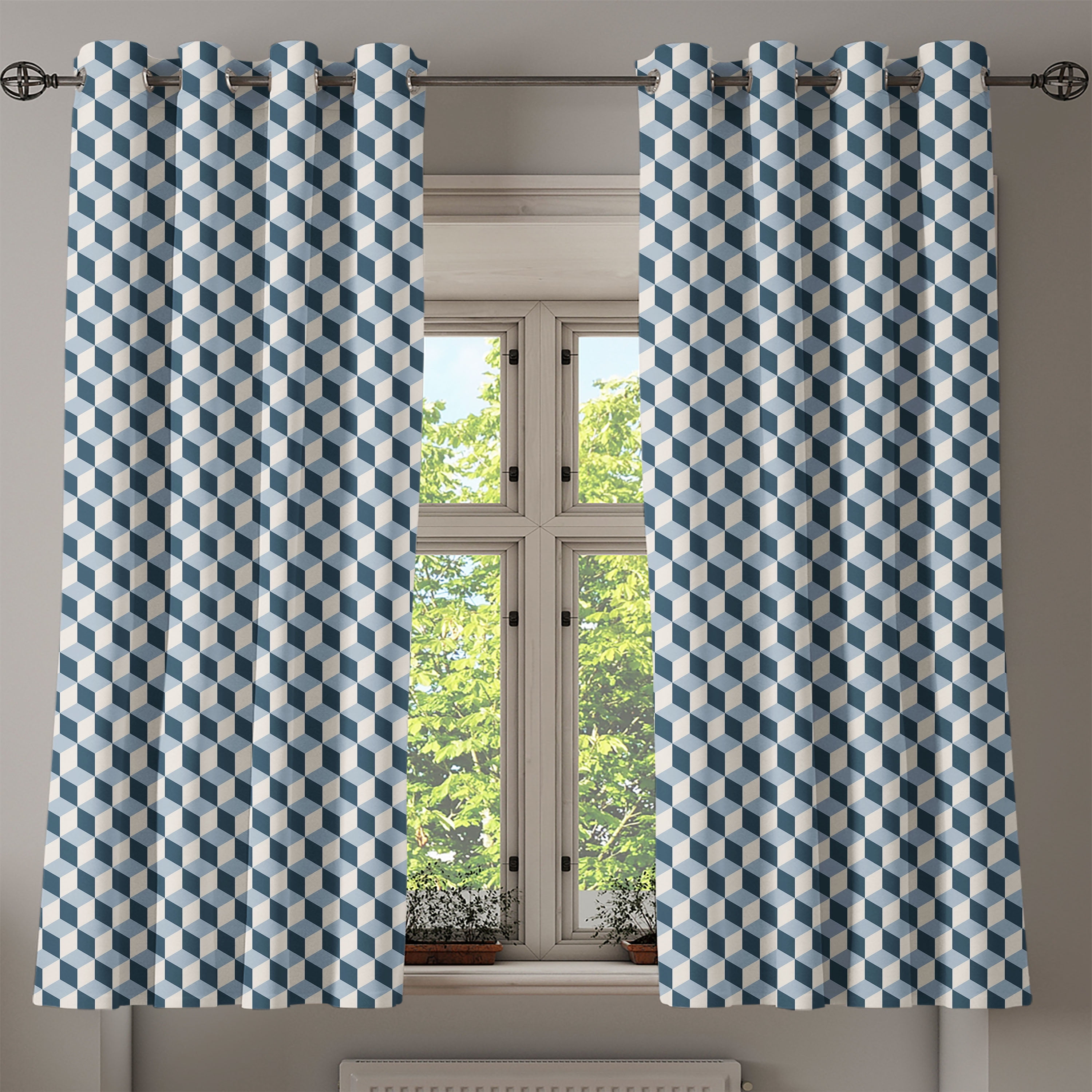Ambesonne Retro Grommet Curtain, Cubes Squares 3D Style, 50" x 54 ...