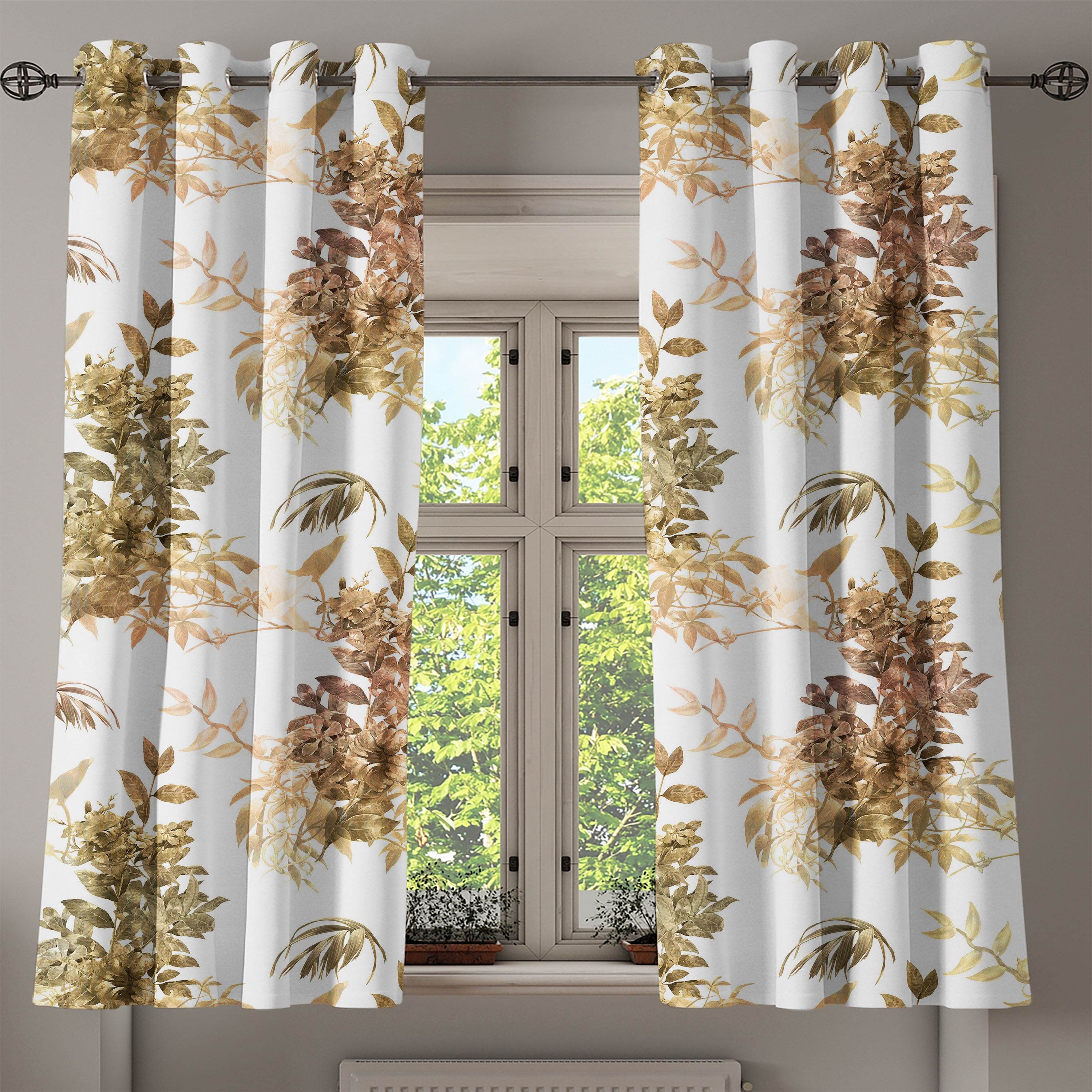 Ambesonne Retro Grommet Curtain Nostalgic Botany Print Floral 50x63