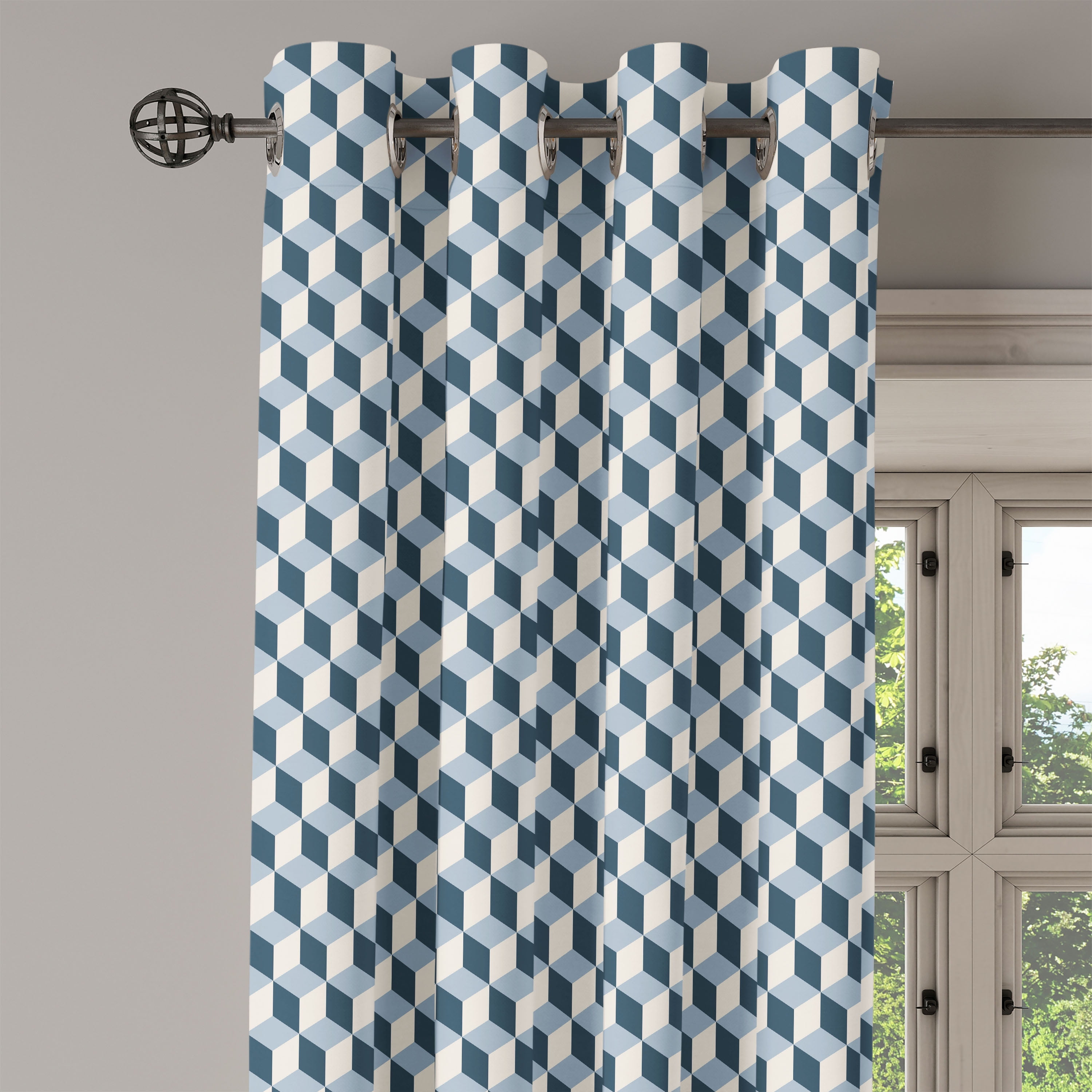 Ambesonne Retro Grommet Curtain Single Panel, Cubes Squares 3D Style ...