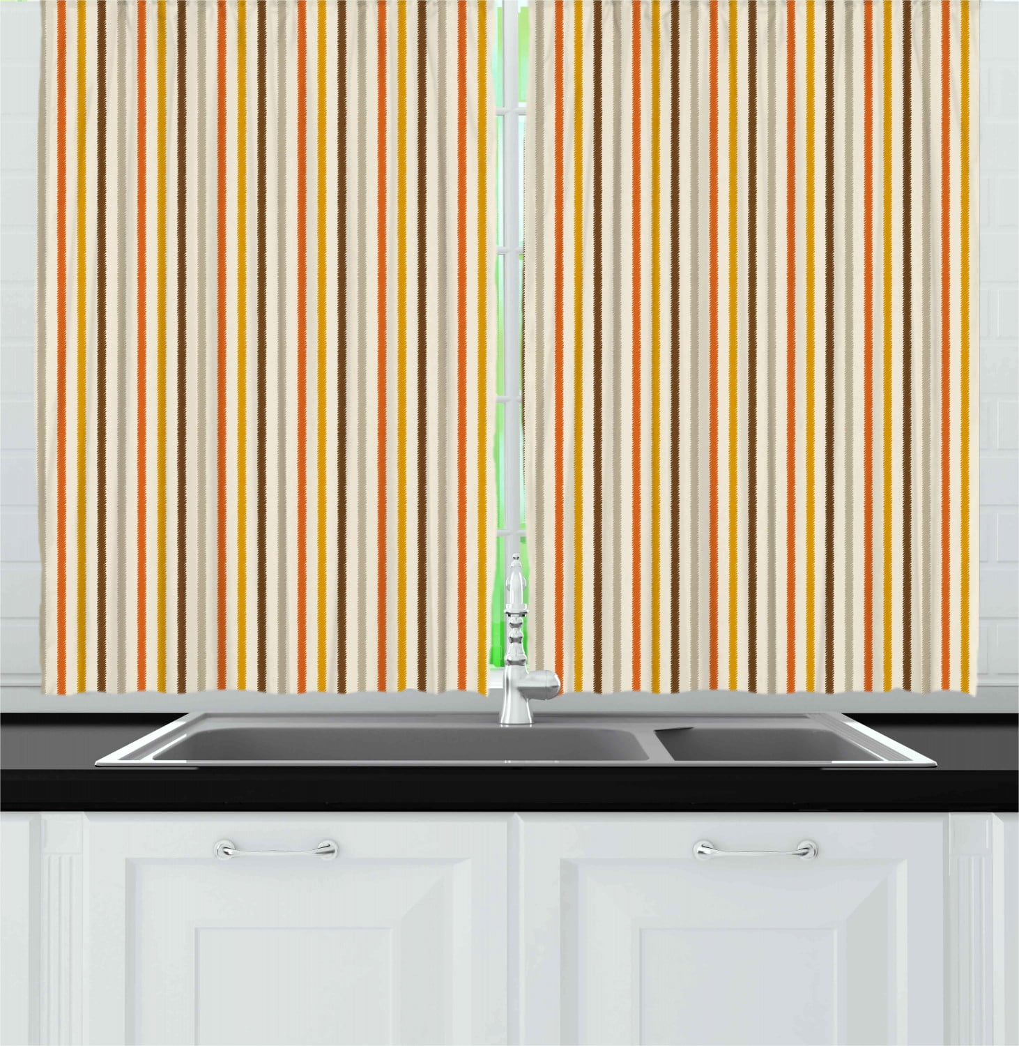 Ambesonne Retro Kitchen Curtains, Colorful Fashion Stripes, 55"x39 ...