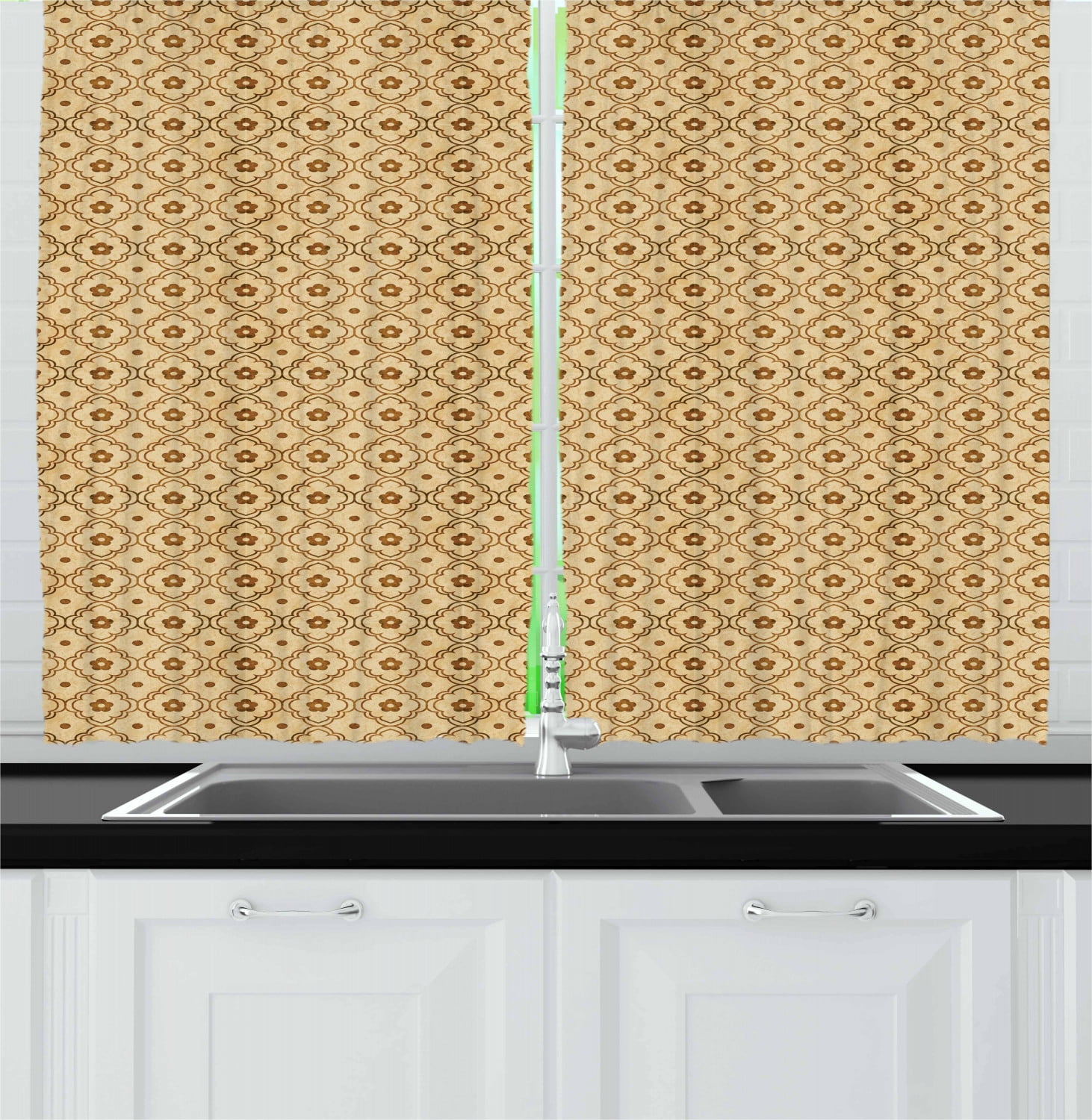 Ambesonne Retro Kitchen Curtains, Diamond Form Curvy Leaves, 55"x39 ...