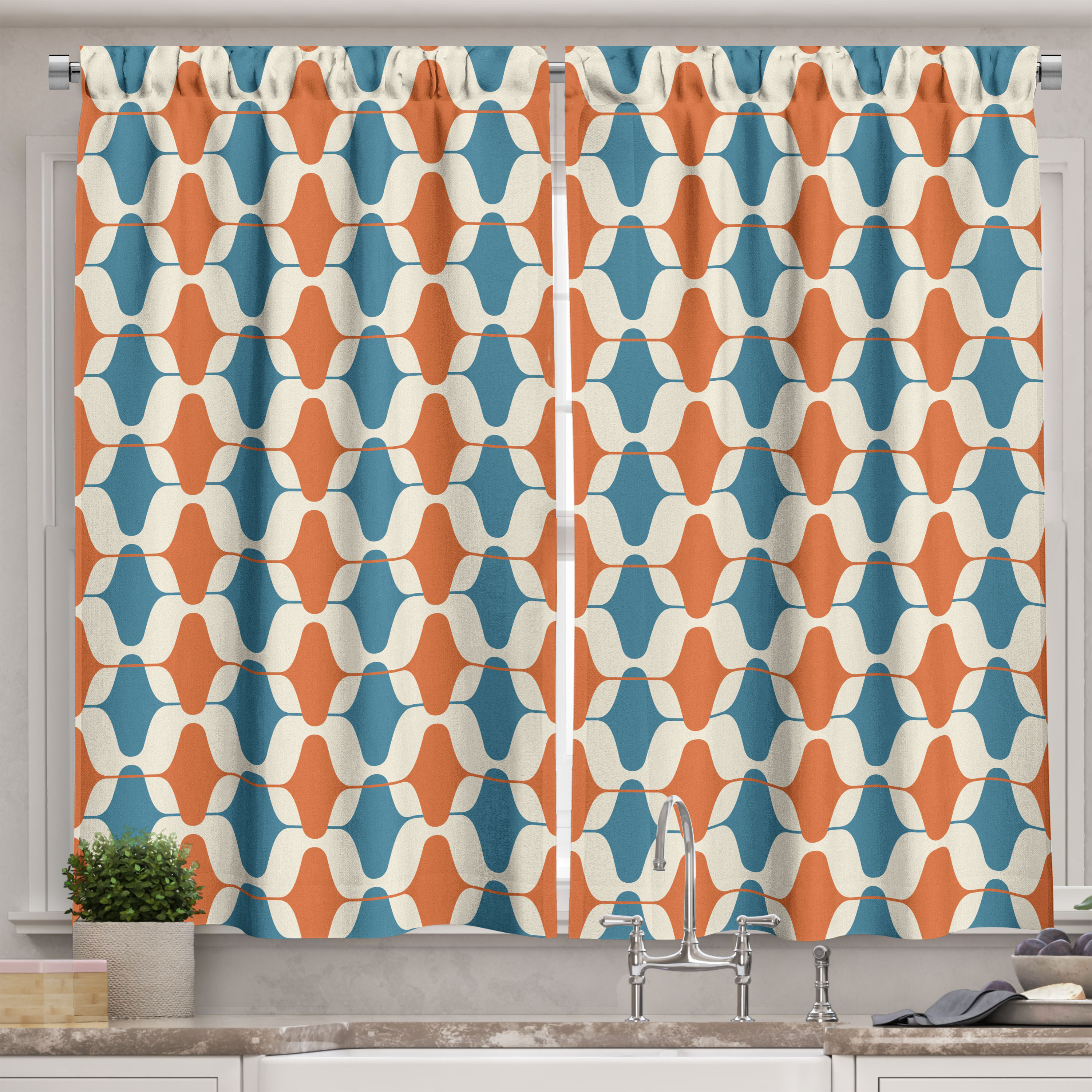 Ambesonne Retro Kitchen Curtains, Fifties Style Motifs Vintage, 55"x45 ...