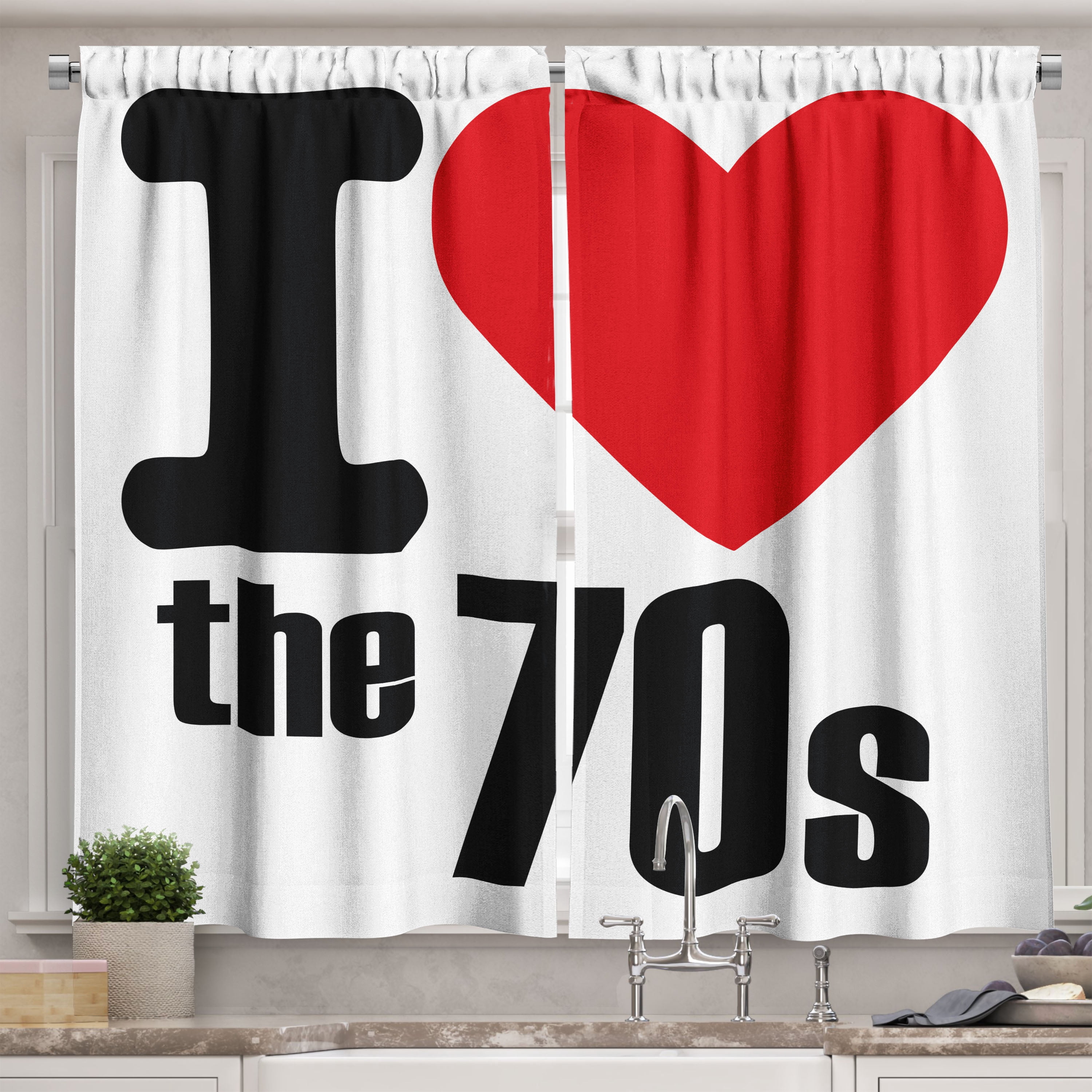 Ambesonne Retro Kitchen Curtains, I Love the 70s Pictogram, 55"x39 ...