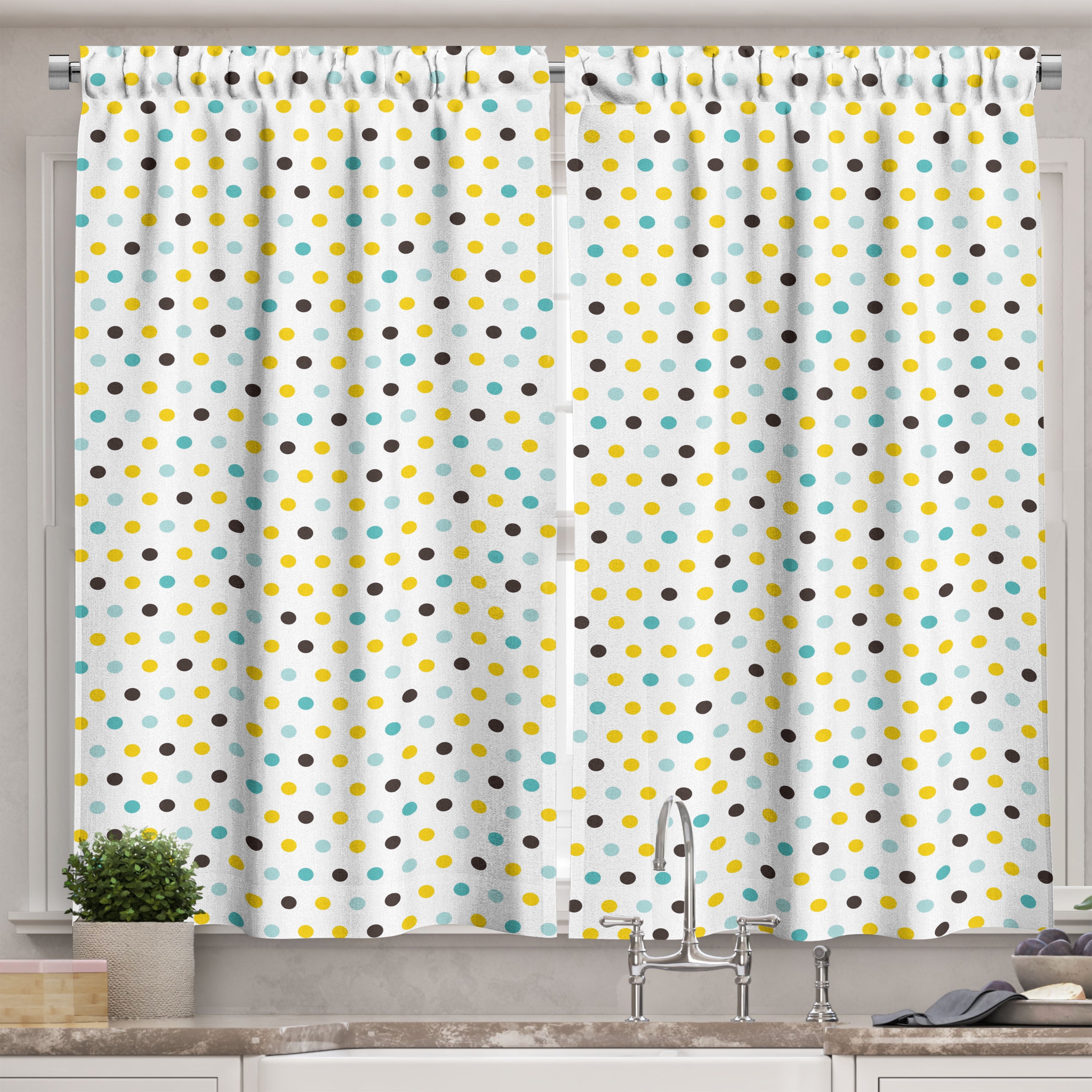 Ambesonne Retro Kitchen Curtains, Polka Dots Rounds Retro, 55"x45 ...