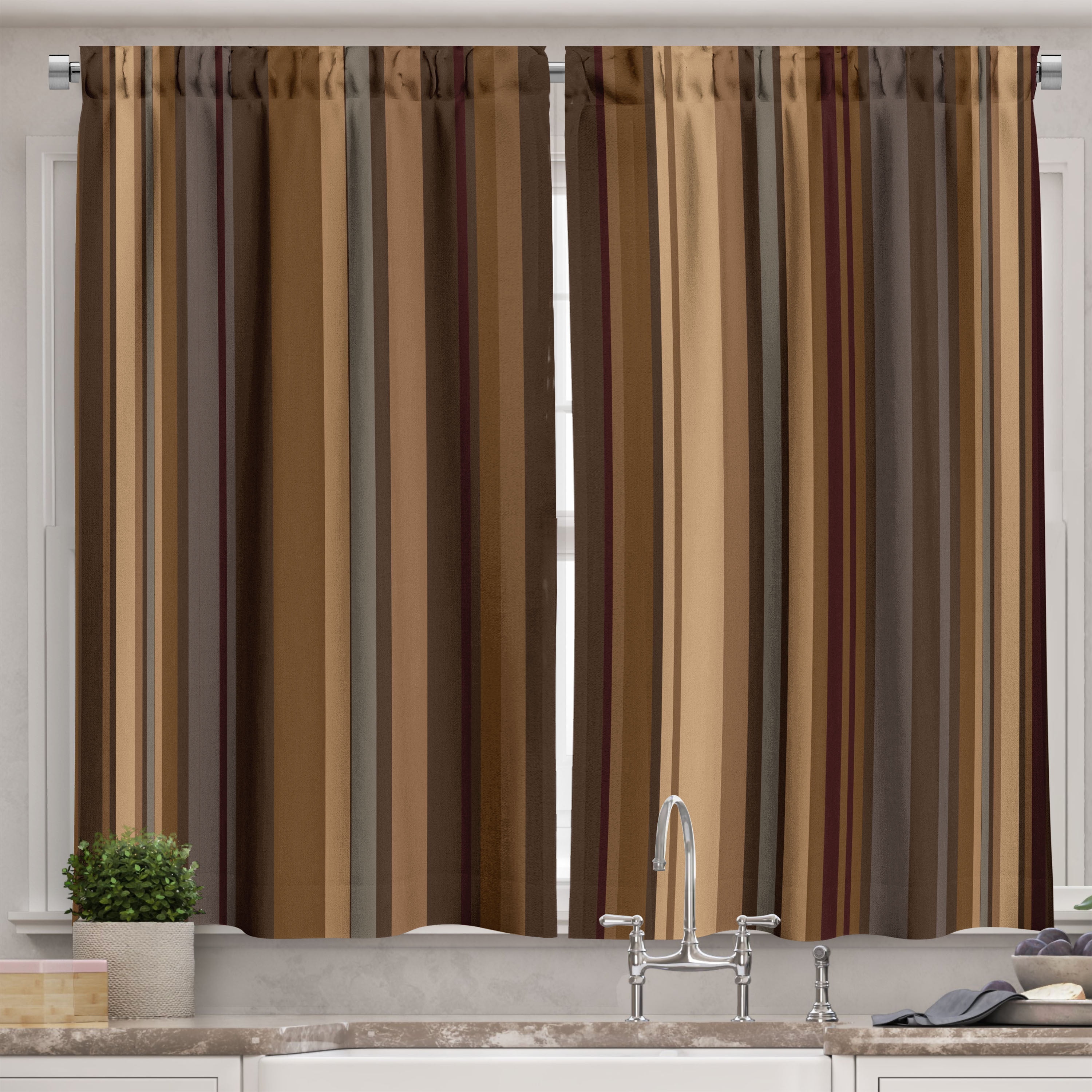 Ambesonne Retro Kitchen Curtains, Shades of Earthen Tones, 55"x45", Tan ...