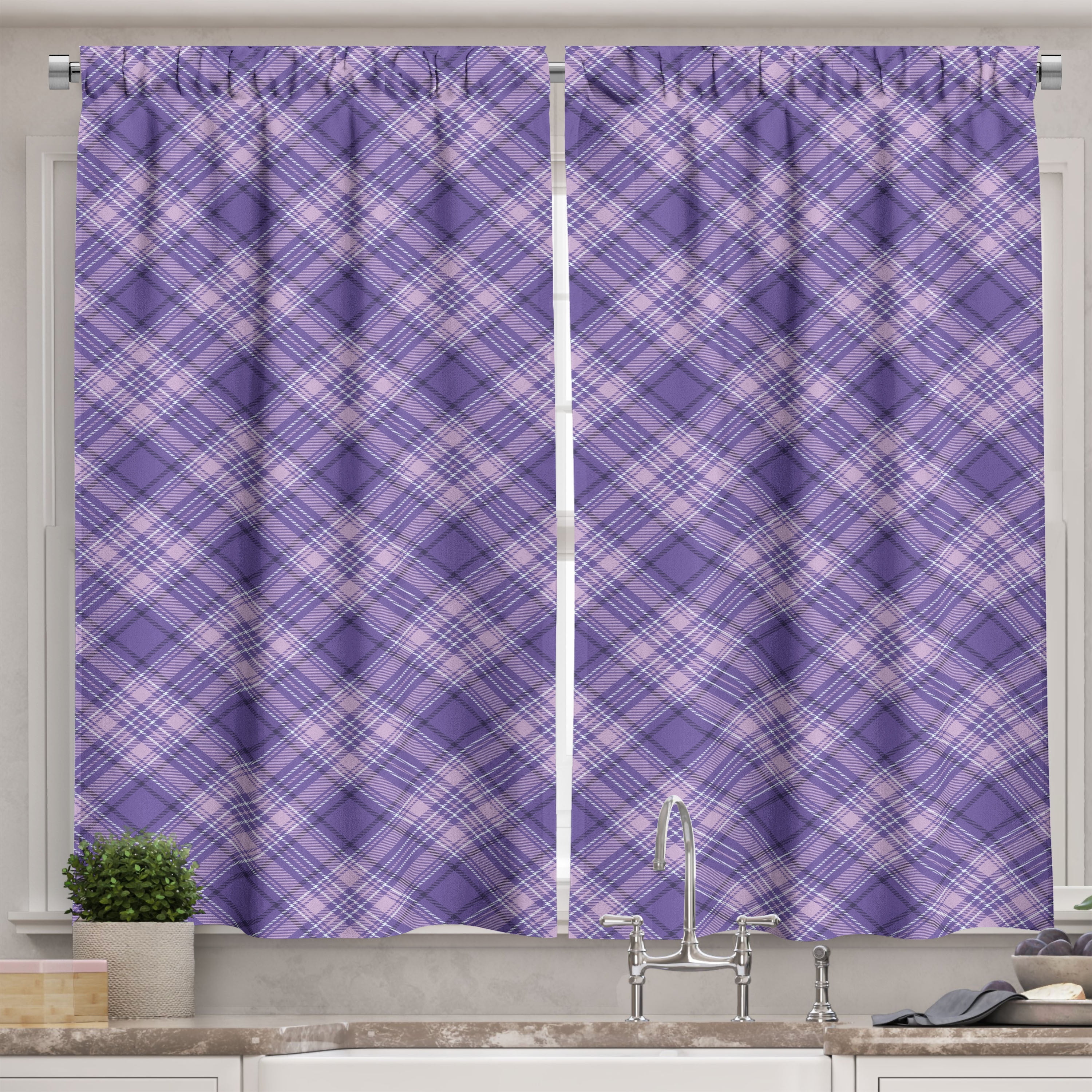 Ambesonne Retro Kitchen Curtains, Squares from Vectorel Stripes, 55"x45 ...