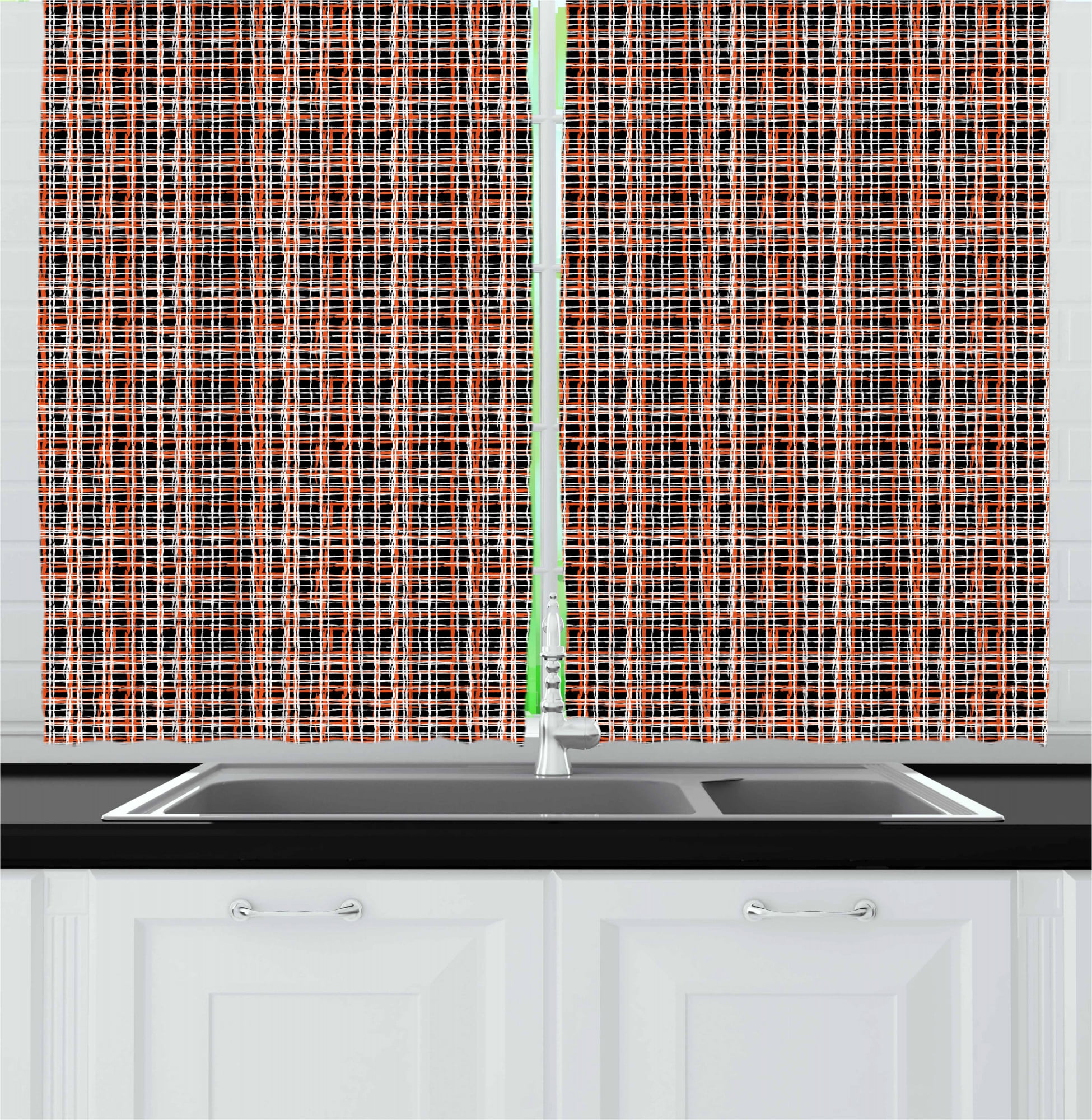 Ambesonne Retro Kitchen Curtains, Vintage Striped Grid Art, 55"x45 ...