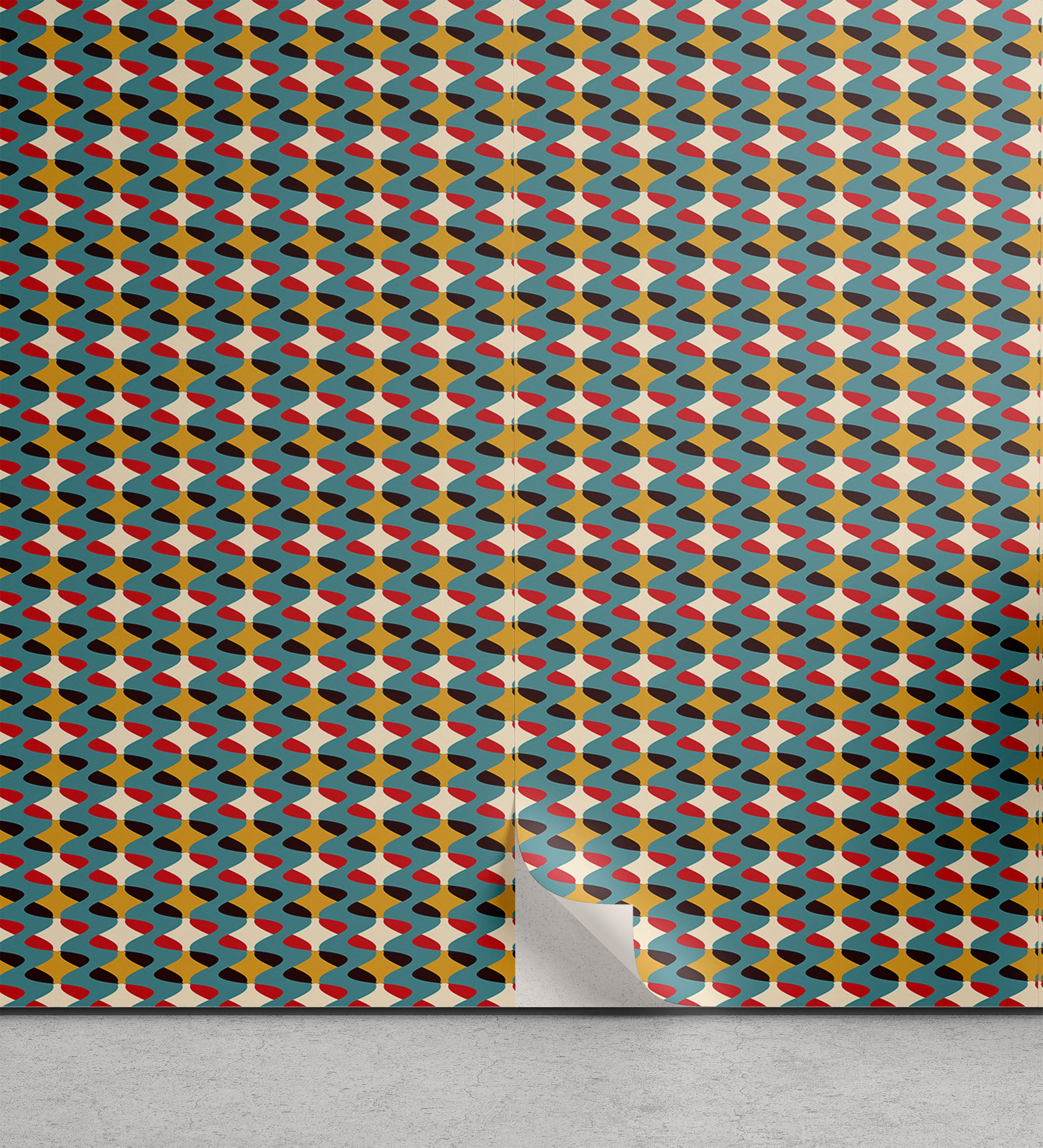 Ambesonne Retro Peel & Stick Wallpaper for Home, Abstract Wavy Line Art ...