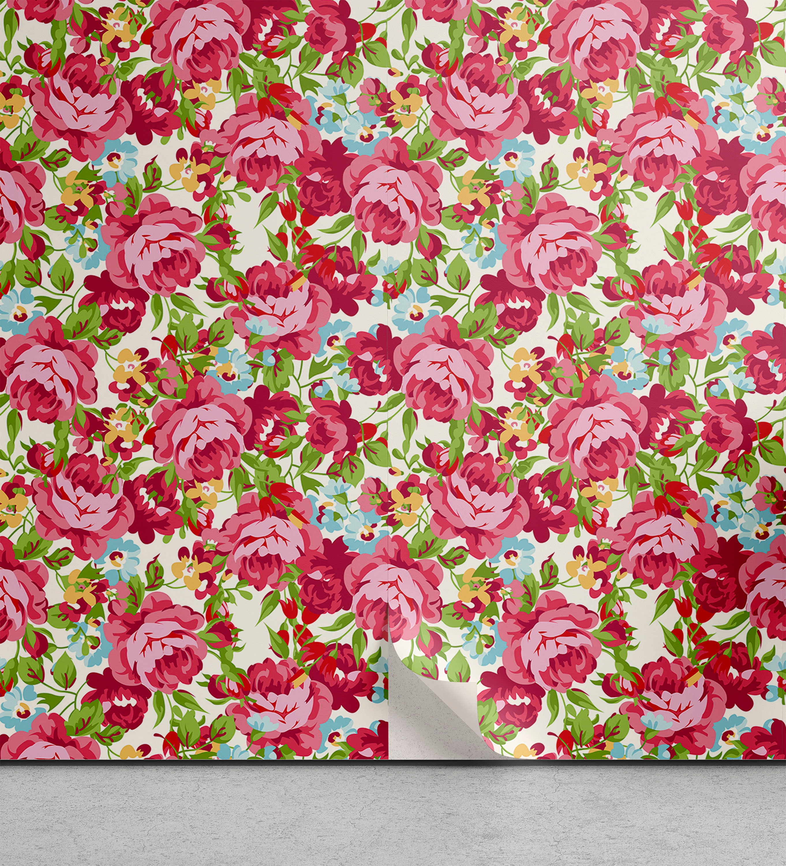 Ambesonne Retro Peel & Stick Wallpaper for Home, Red Roses Leaves Plain ...