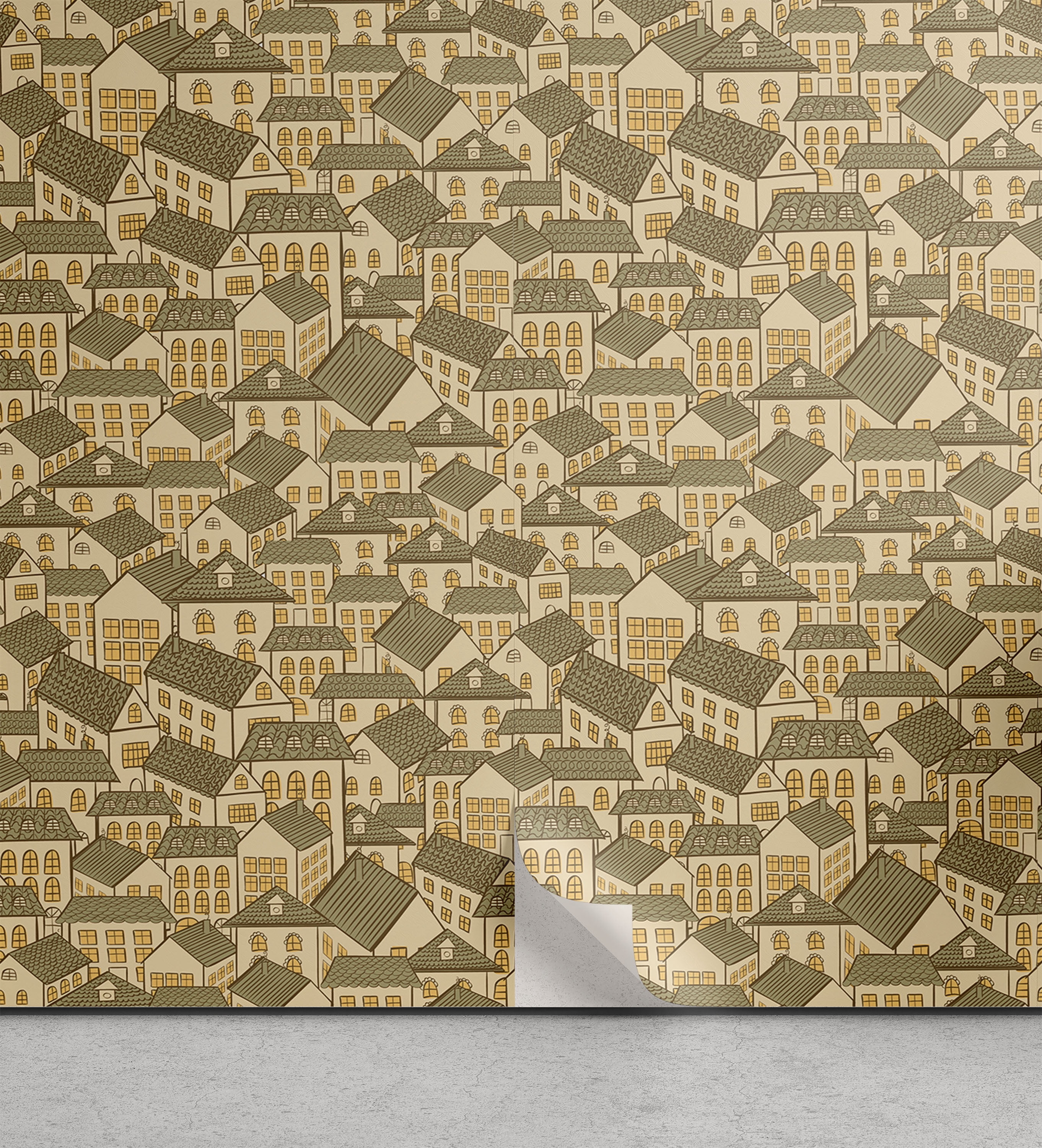 Ambesonne Retro Peel & Stick Wallpaper for Home, Village Town Houses ...