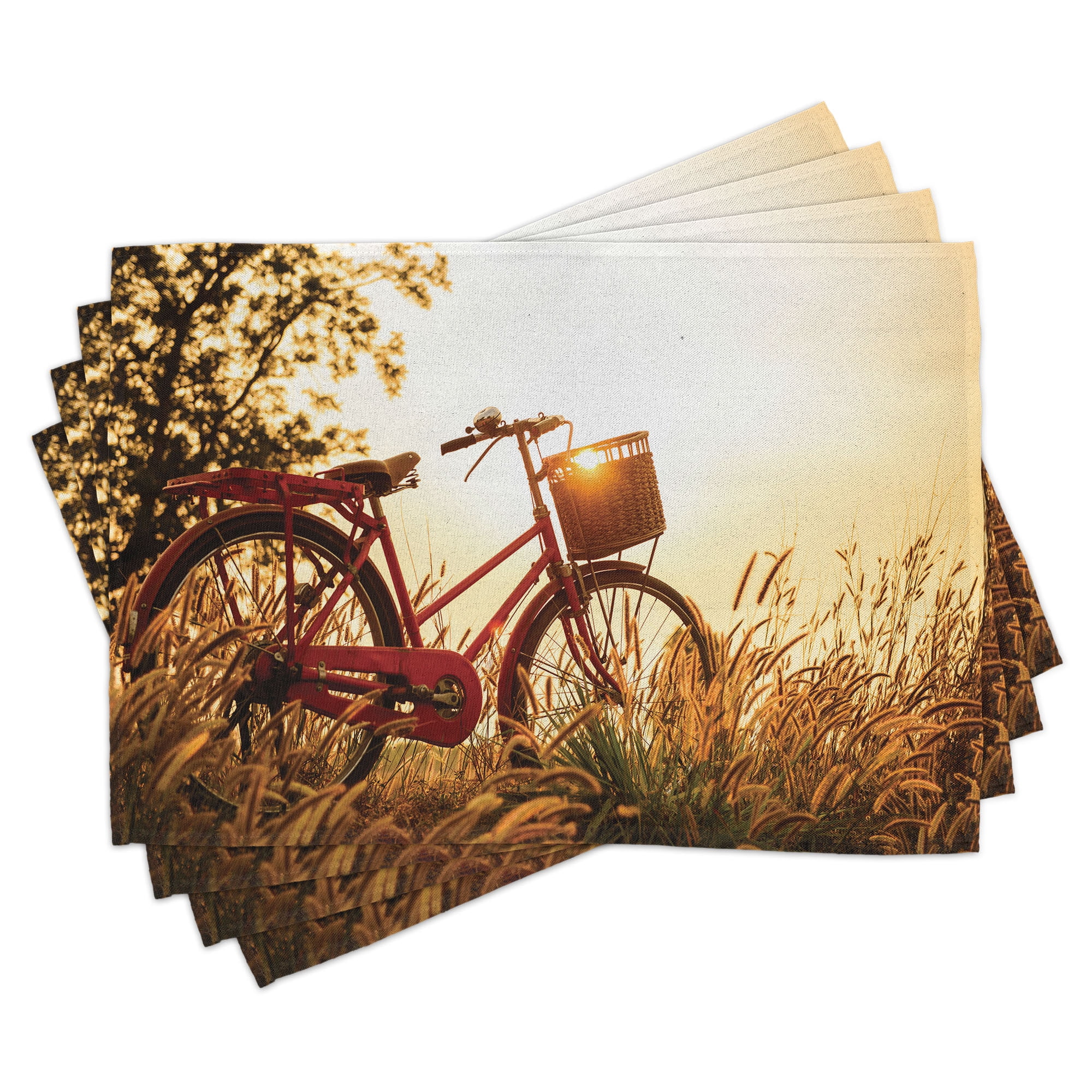Ambesonne Retro Place Mats Set of 4, Bike in Sepia Tones Rural ...
