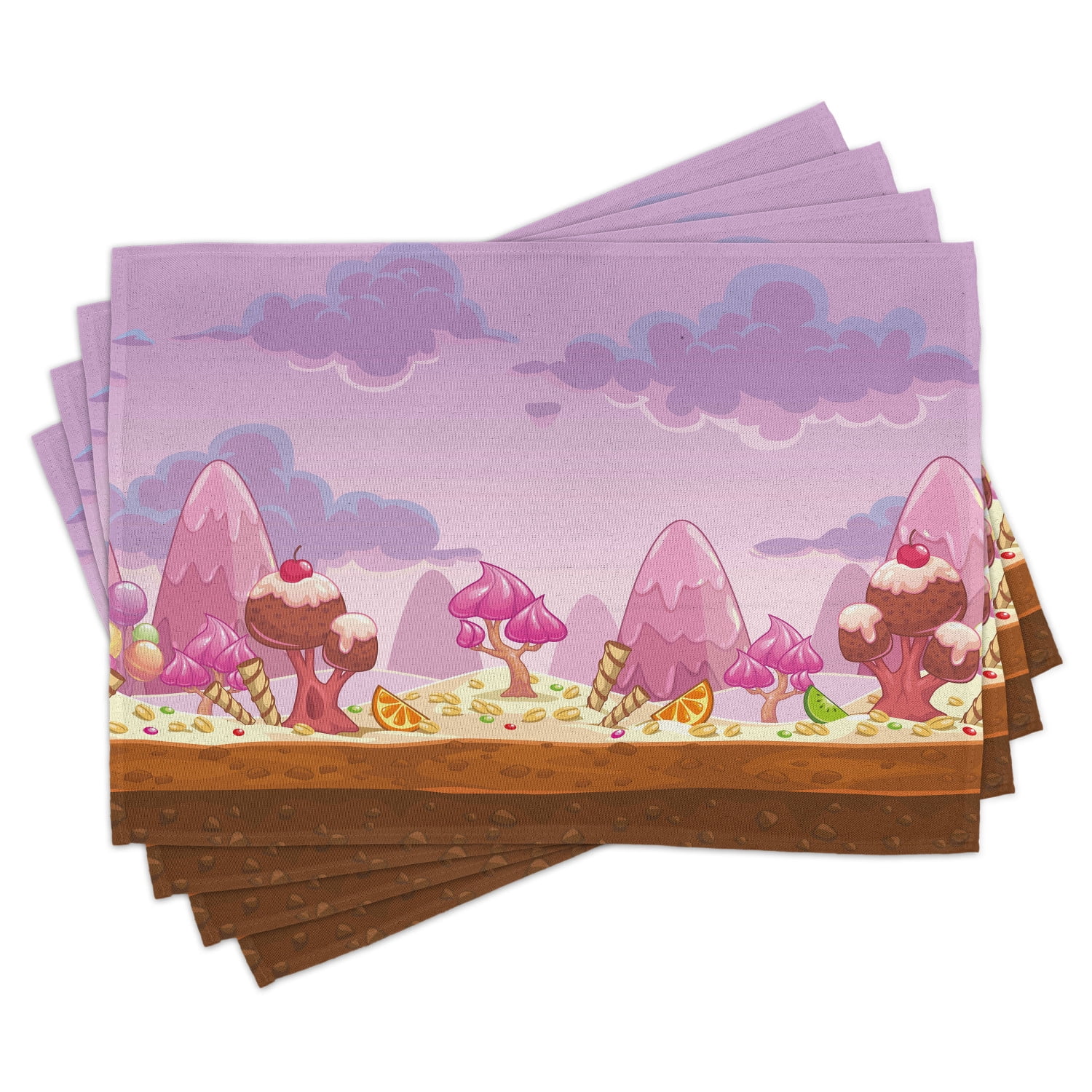 Ambesonne Retro Place Mats Set of 4, Cartoon Candy Land, Standard Size ...