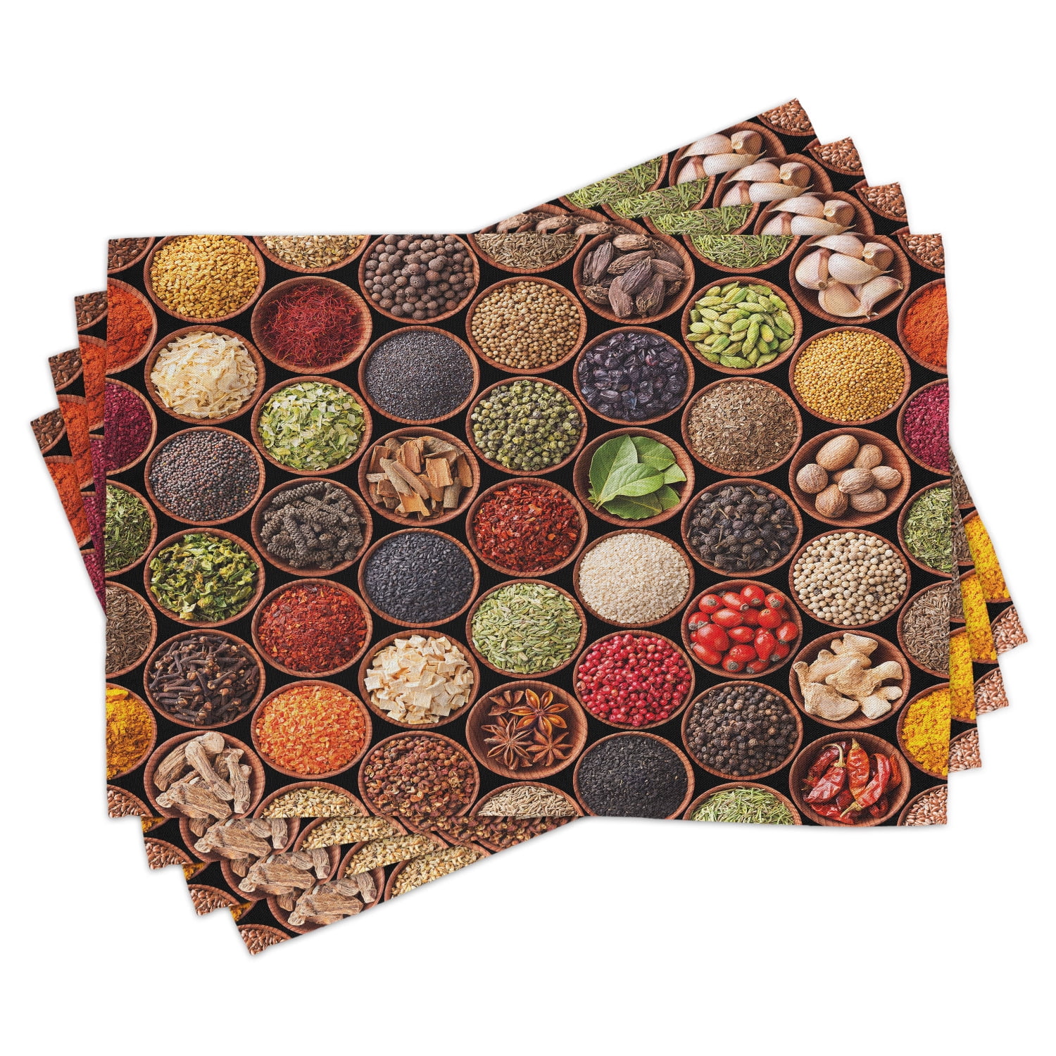 Ambesonne Retro Place Mats Set of 4, Colorful Herbs Spices, Standard ...