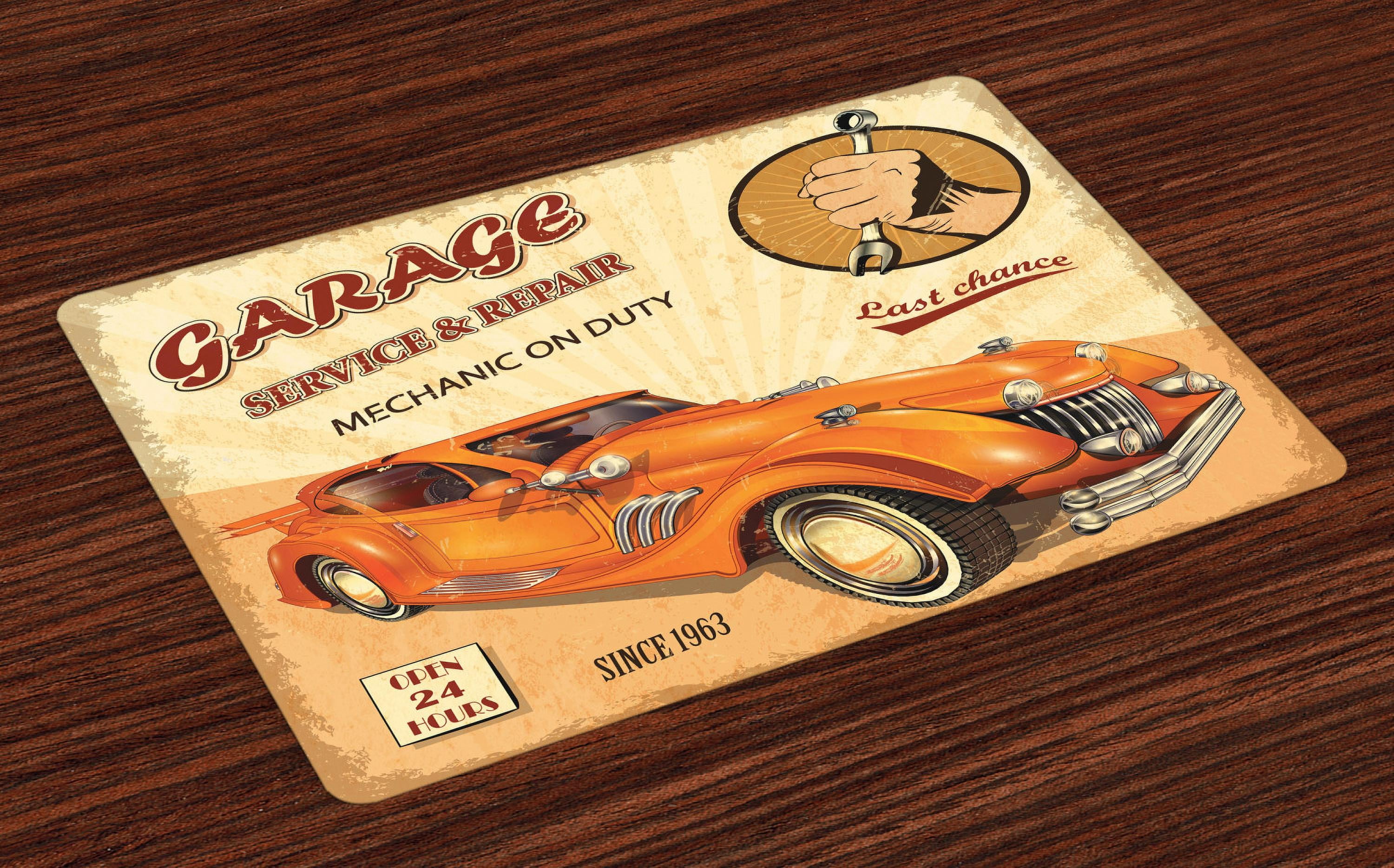 Ambesonne Retro Place Mats Set of 4, Engine and Mechanic Sign, Standard ...