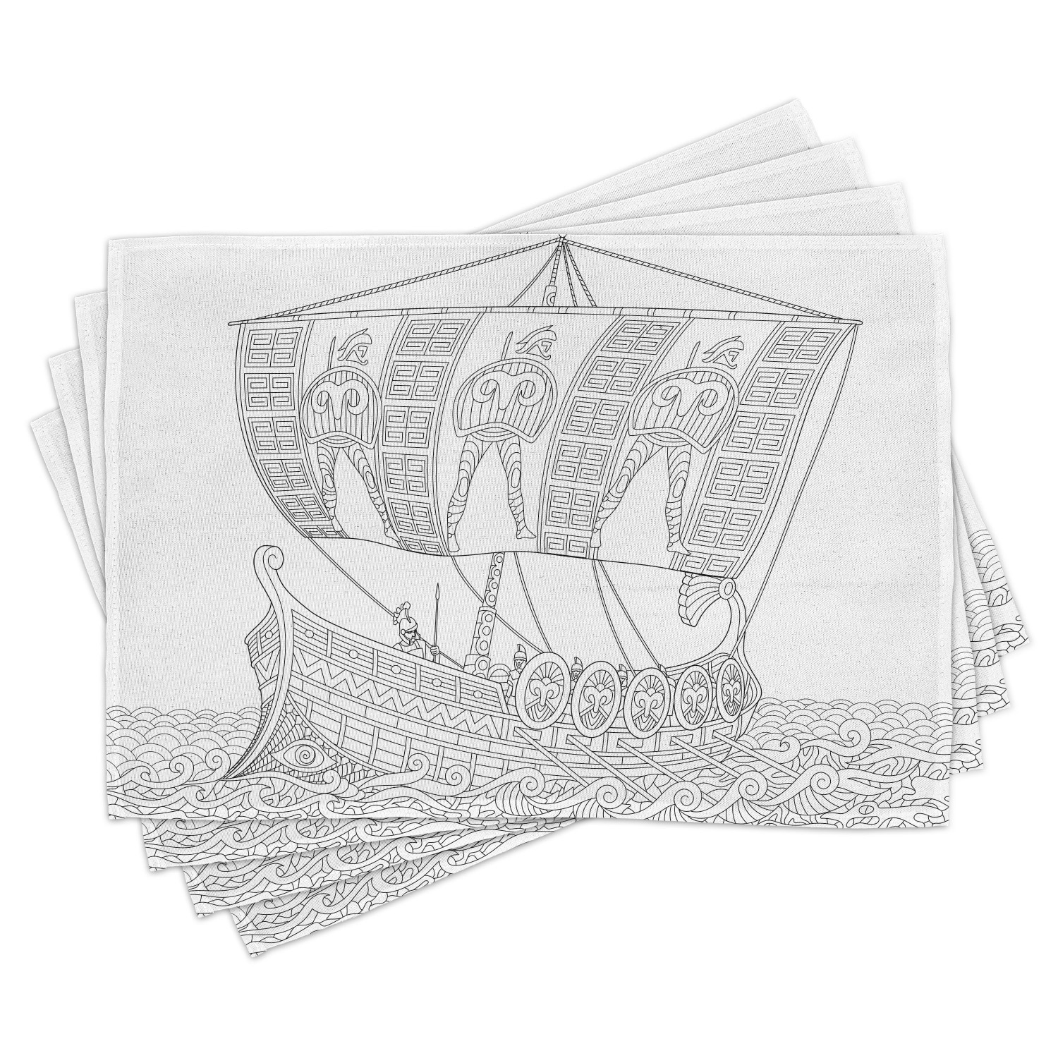 Ambesonne Retro Place Mats Set of 4, Greek Galley, Standard Size, Black ...