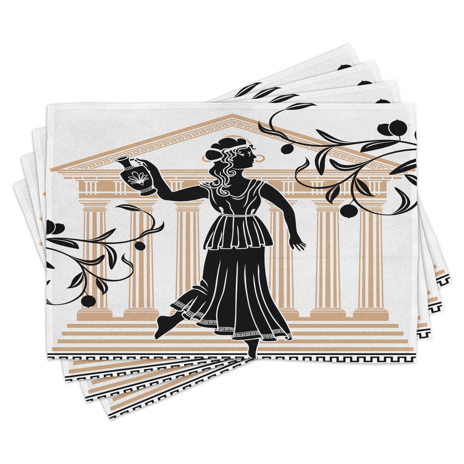 Ambesonne Retro Place Mats Set of 4, Greek Woman and Amphora, Standard ...