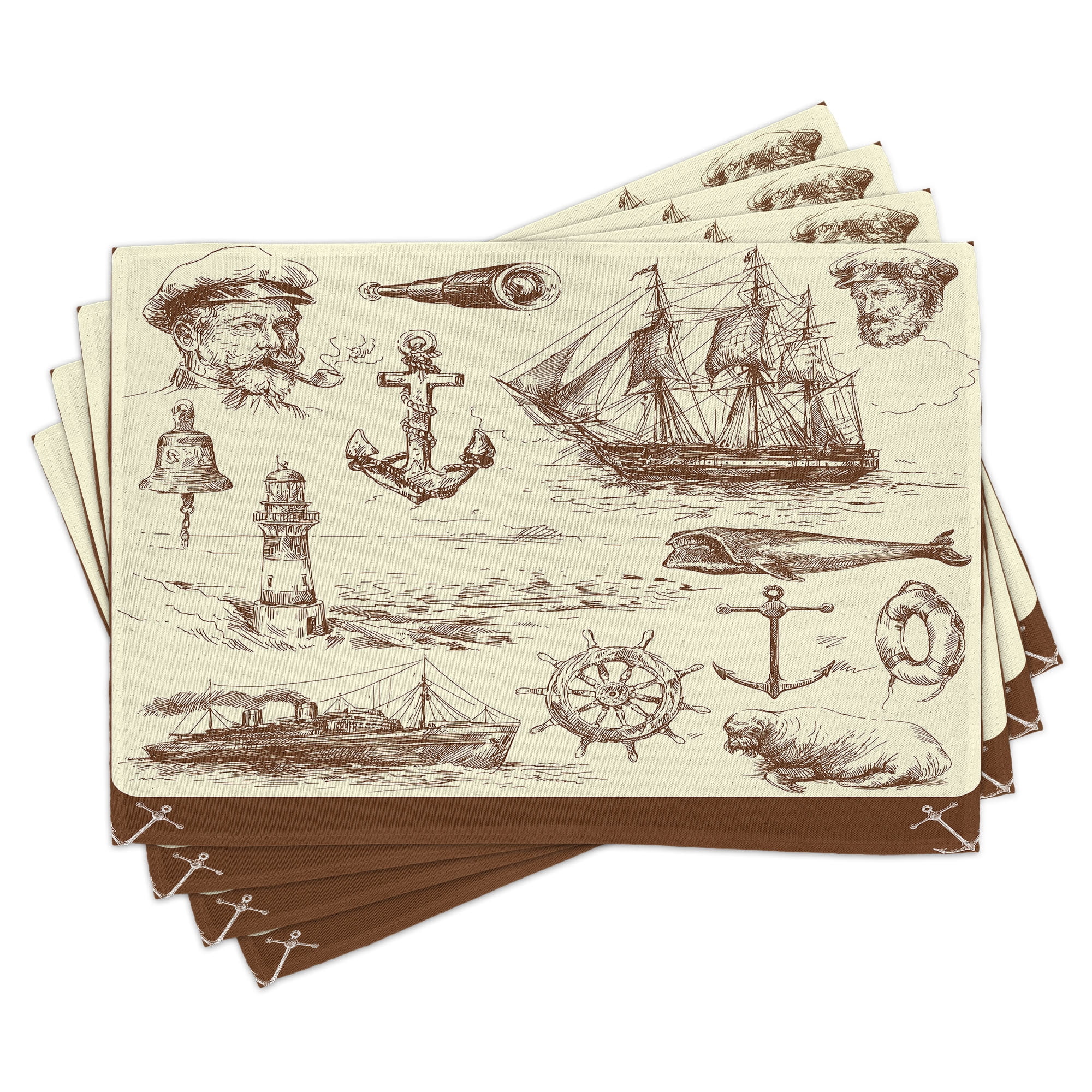 Ambesonne Retro Place Mats Set of 4, Oceanic Drawing Effect, Standard ...