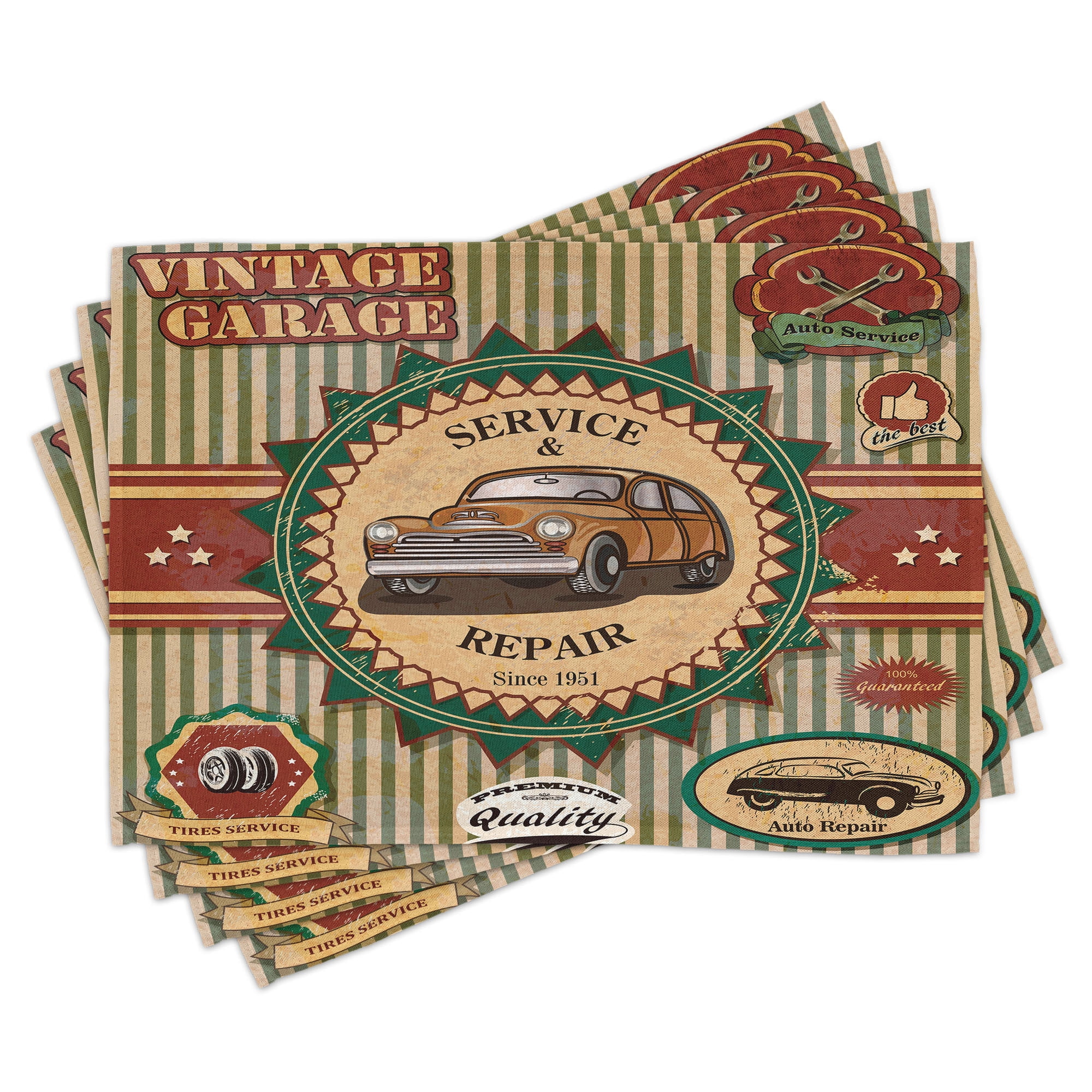 Ambesonne Retro Place Mats Set of 4, Old Sixties Car Pop Art, Standard ...