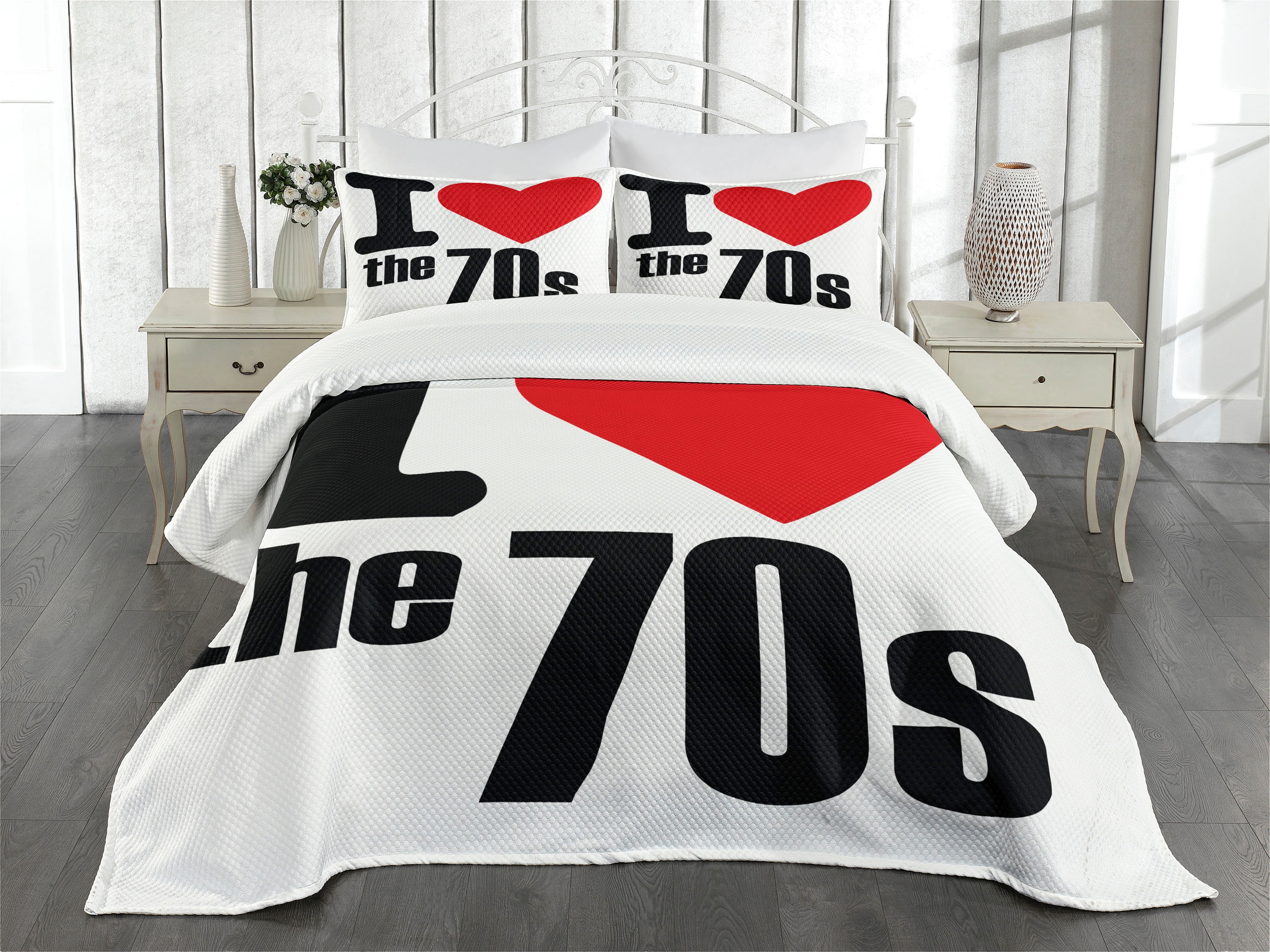 Ambesonne Retro Quilted Bedspread Set 3 Pcs, I Love the 70s Pictogram ...